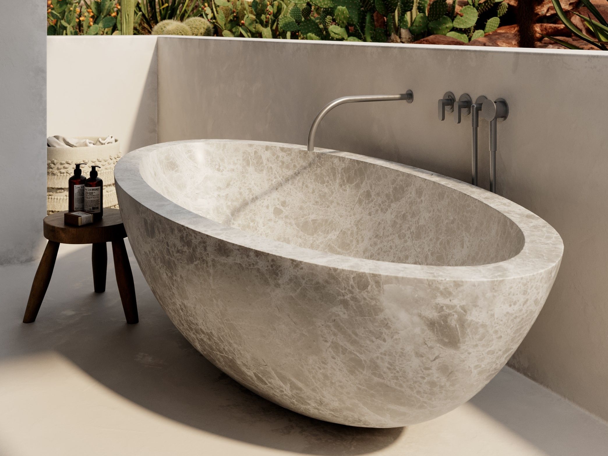 TULUM Freestanding oval natural stone bathtub By COCOON