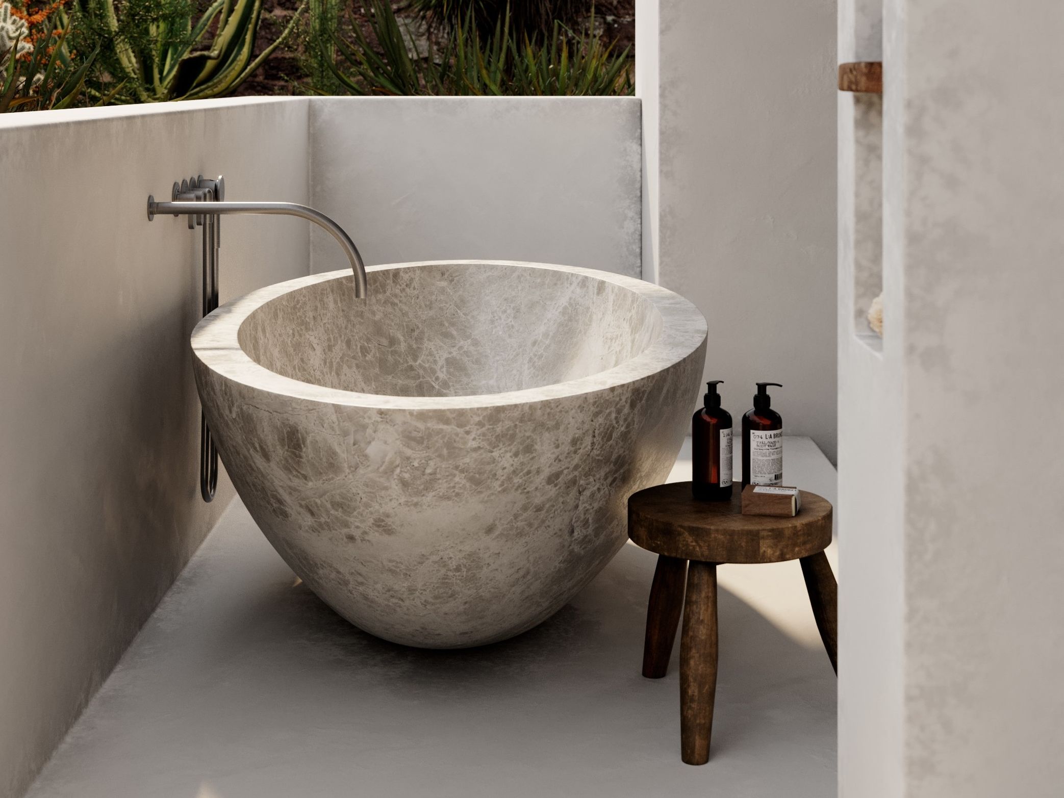 TULUM Freestanding oval natural stone bathtub By COCOON