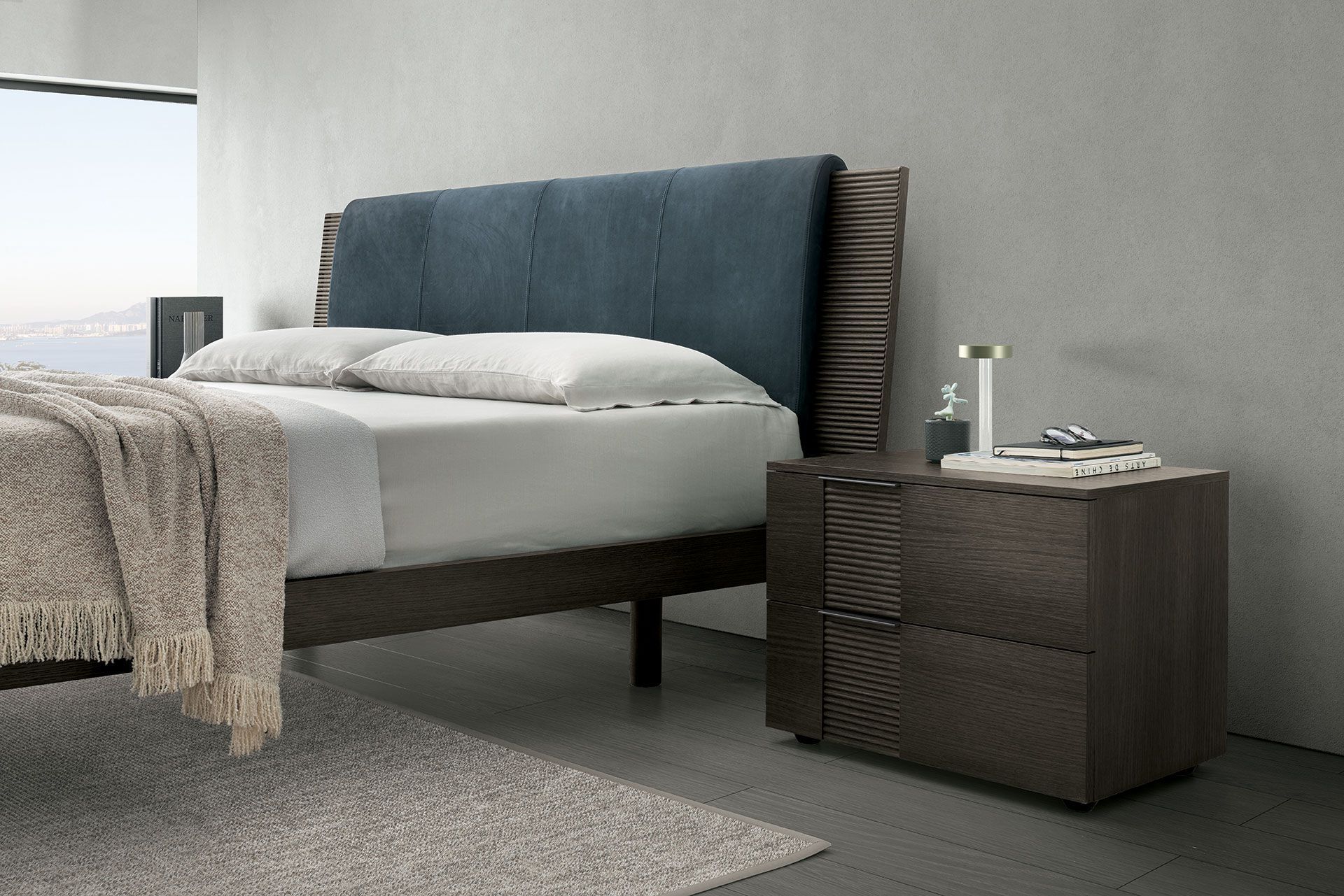 BLISS Wooden double bed with upholstered headboard By Tomasella