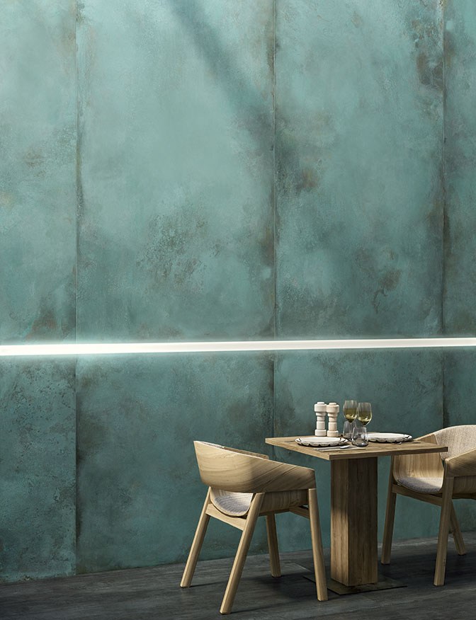 Porcelain stoneware wall/floor tiles with metal effect TRACE MINT ...