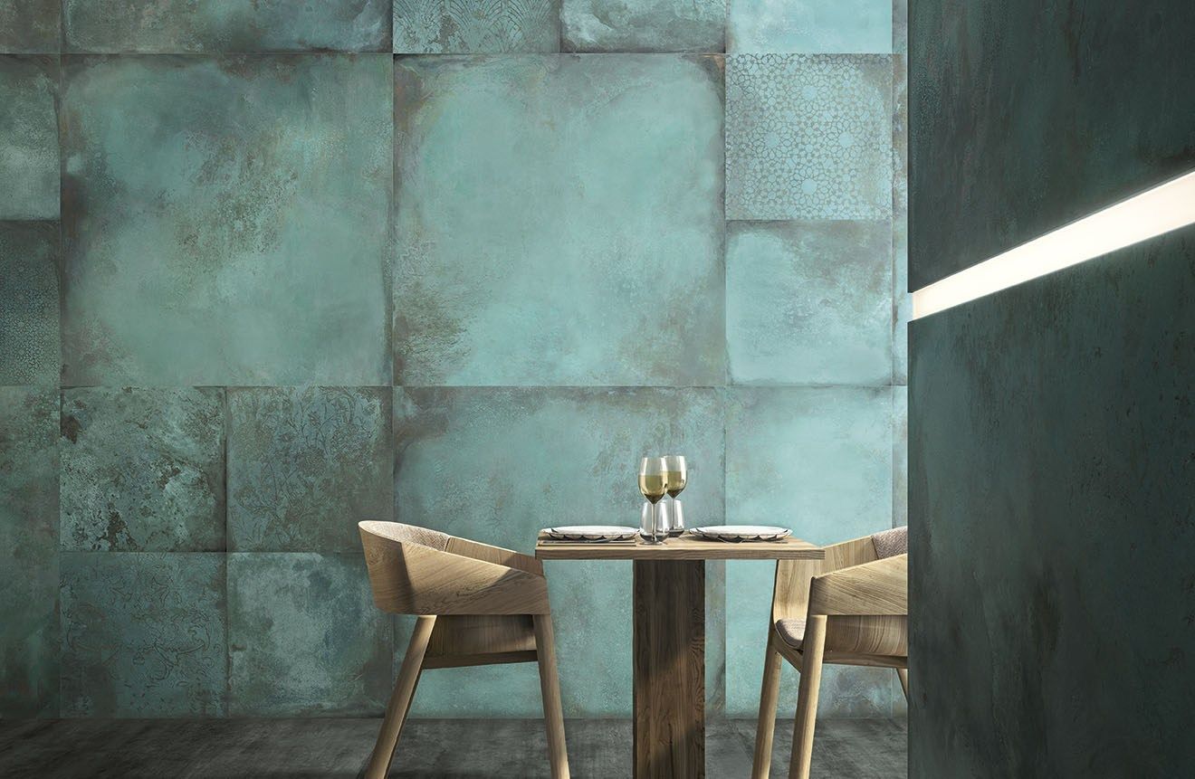 Porcelain stoneware wall/floor tiles with metal effect TRACE MINT ...