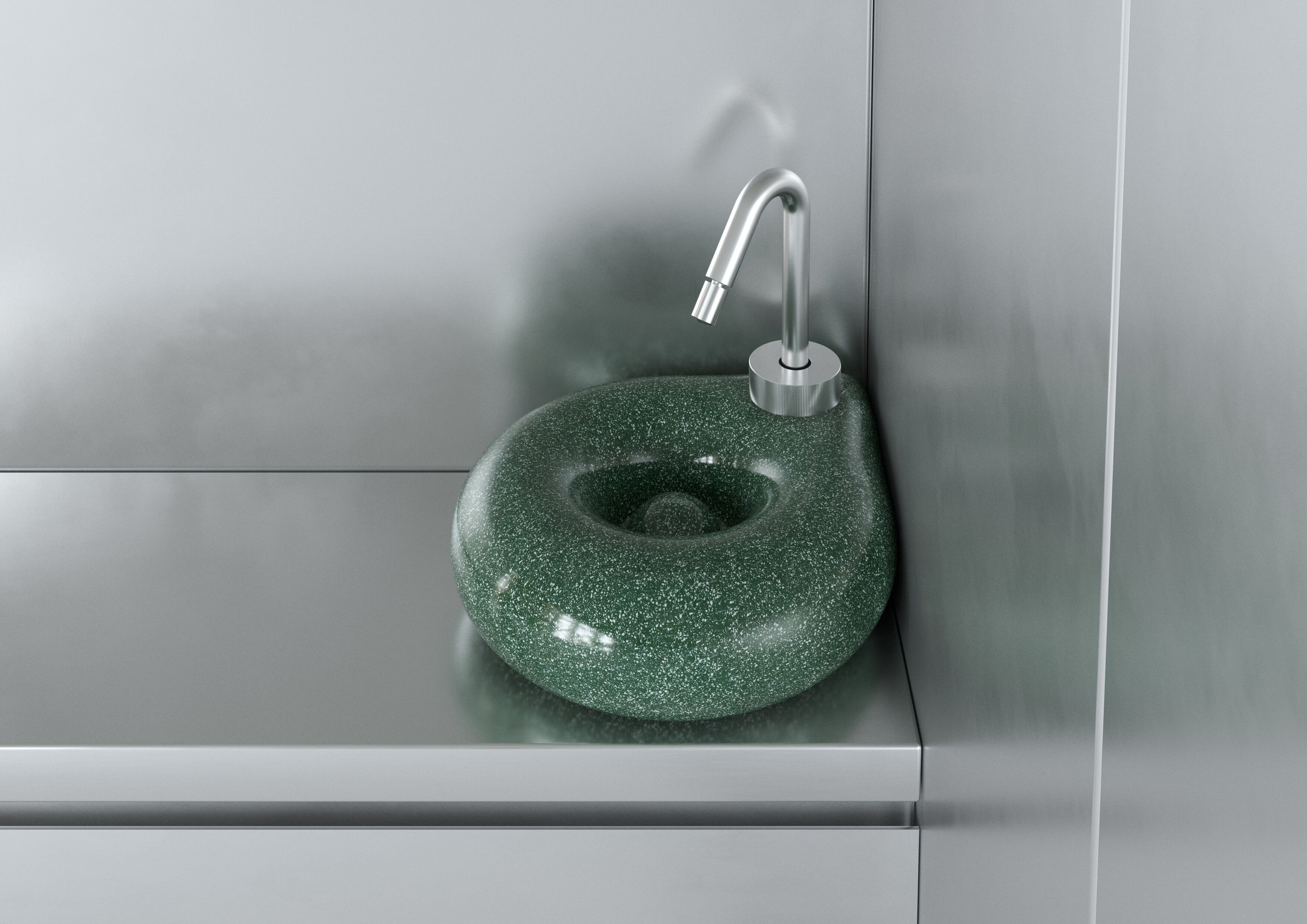 ORBE FLAKED GREEN Handrinse basin By Trone