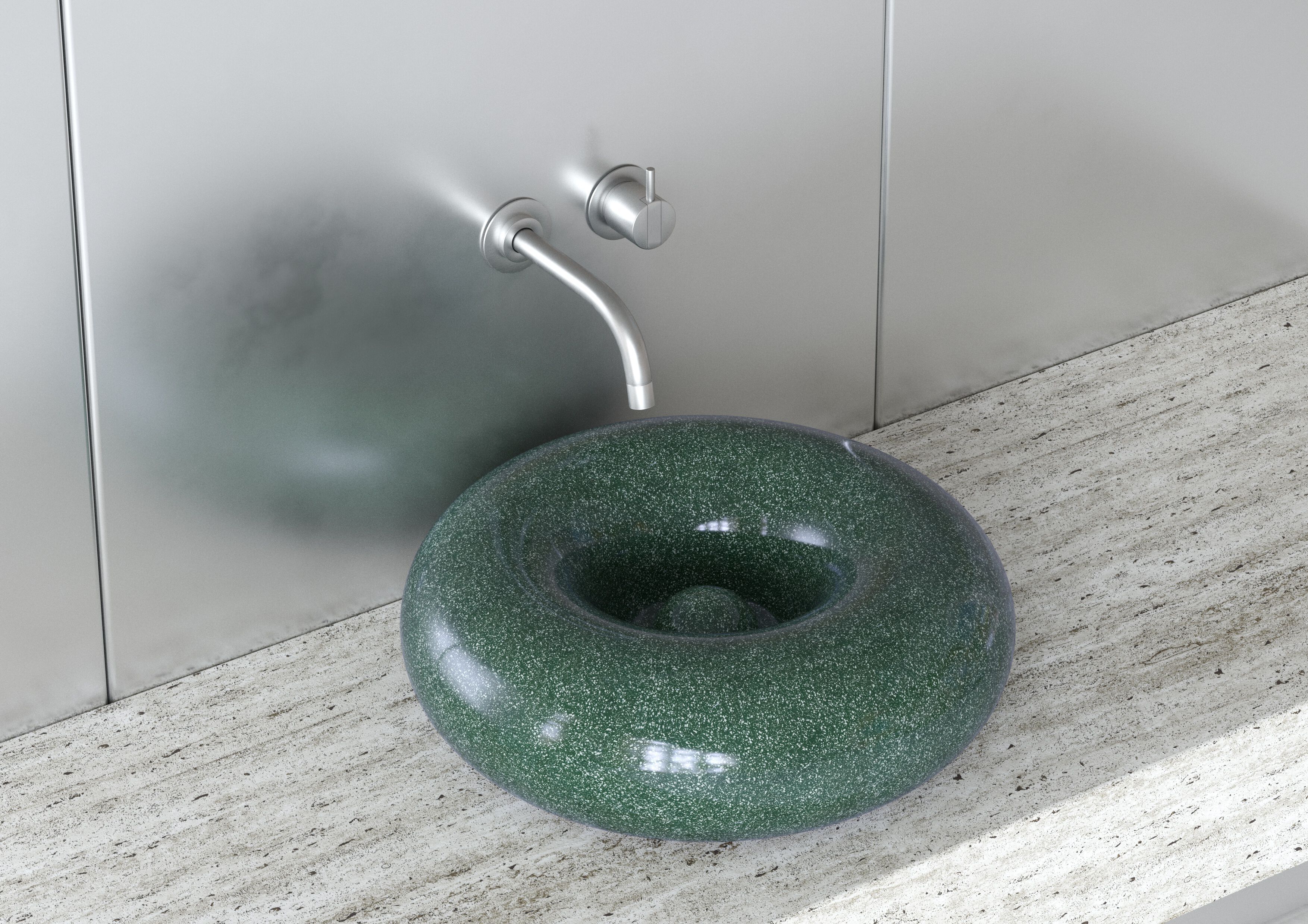 ORBE FLAKED GREEN Countertop ceramic washbasin By Trone