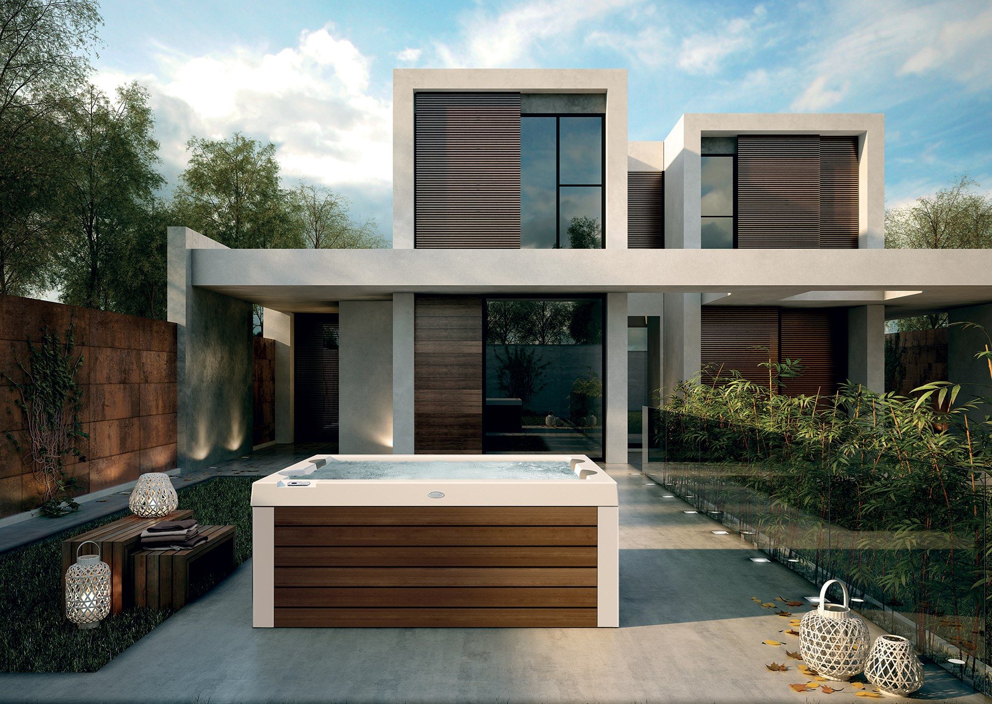 Rectangular hydromassage hot tub 3-seats UNIQUE By Jacuzzi® design ...