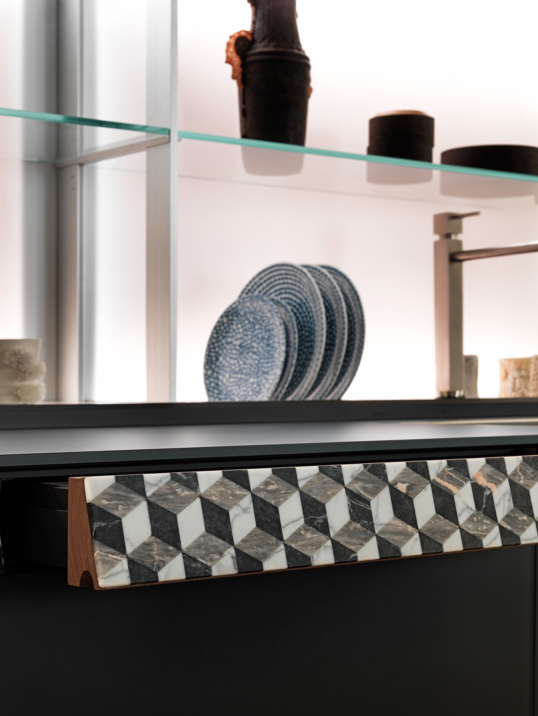 GENIUS LOCI V-MOTION Kitchen in matt slate glass with V-Motion By ...