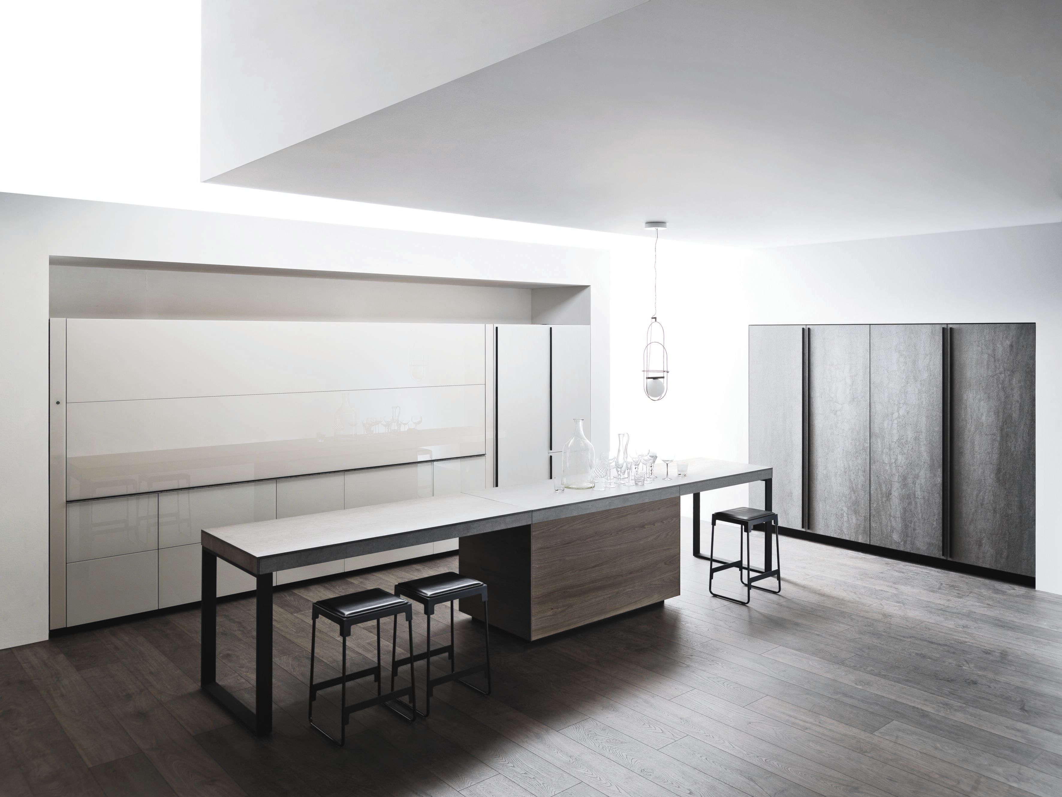 LOGICA CELATA VITRUM GLOSSY Glass kitchen without handles with island By Valcucine | design ...