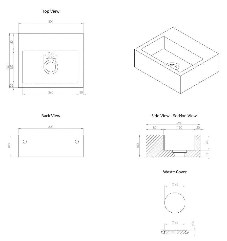VASEL | Dark Emperador marble handrinse basin Rectangular wall-mounted ...