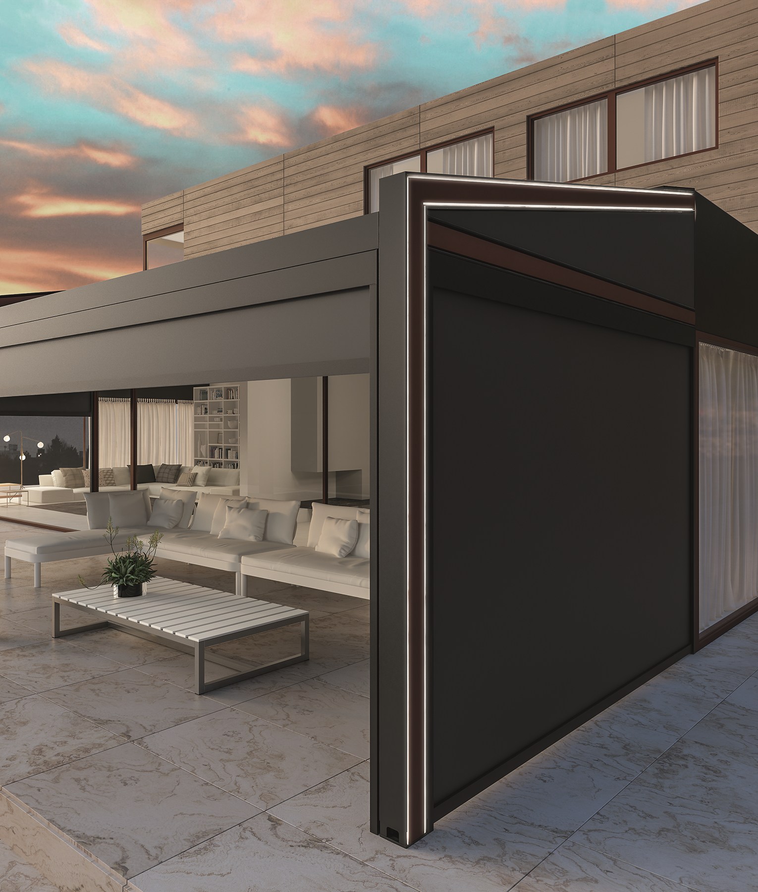 GENNIUS VEGA Aluminium pergola with built-in lights By KE Outdoor Design