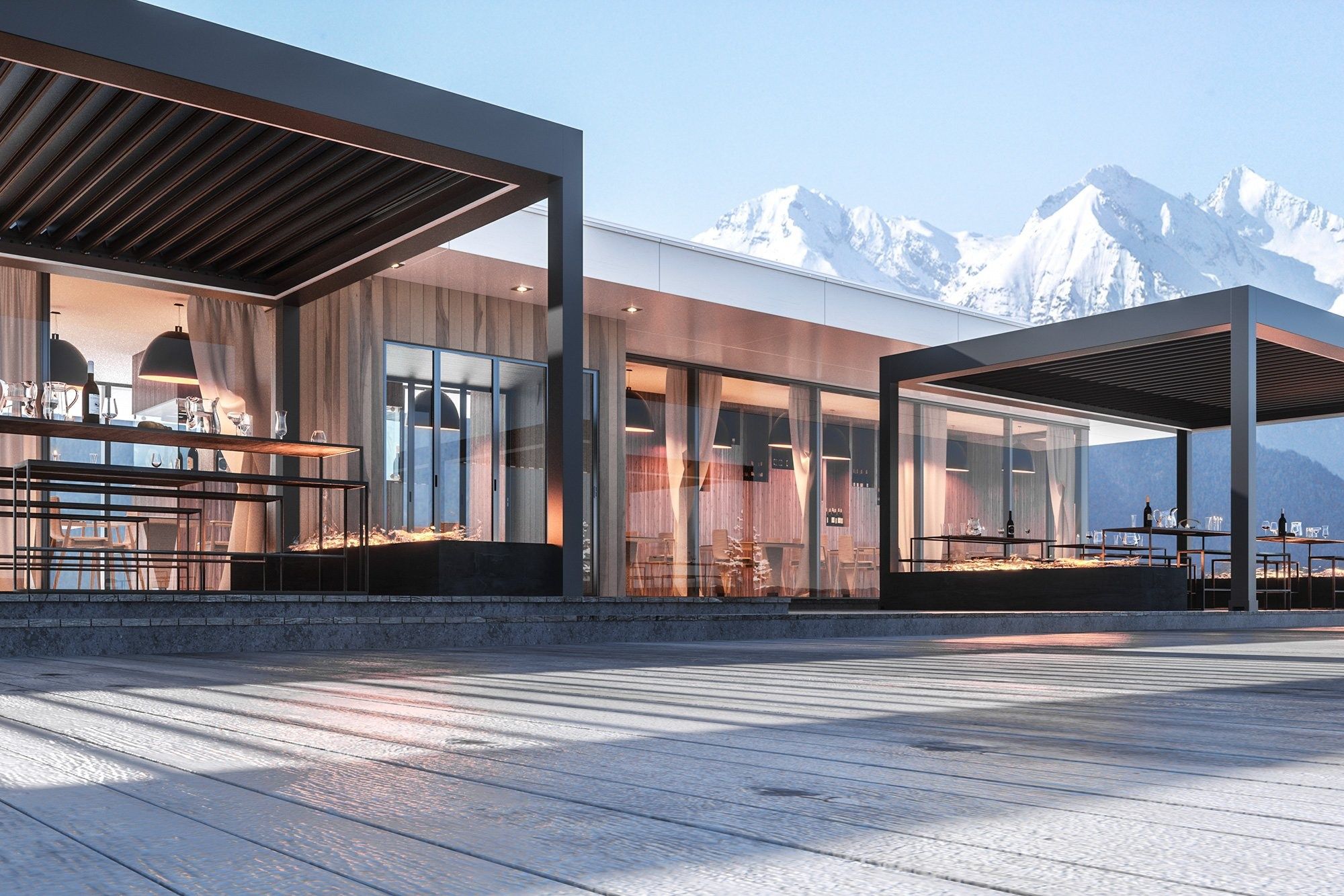 VENTUR Aluminium pergola with adjustable louvers with built-in lights ...