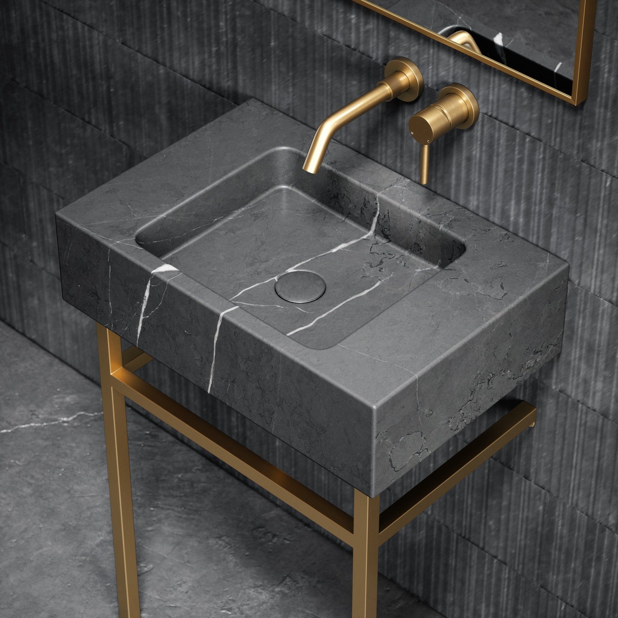 VERNANTE | Pietra Grey marble console sink Single Pietra Grey marble ...