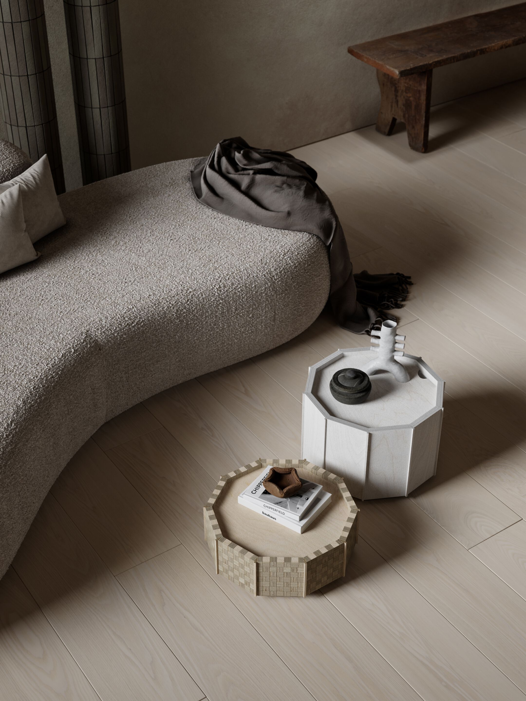 FUSTI M Low modular wooden coffee table with storage space By VESTA FURNITURE