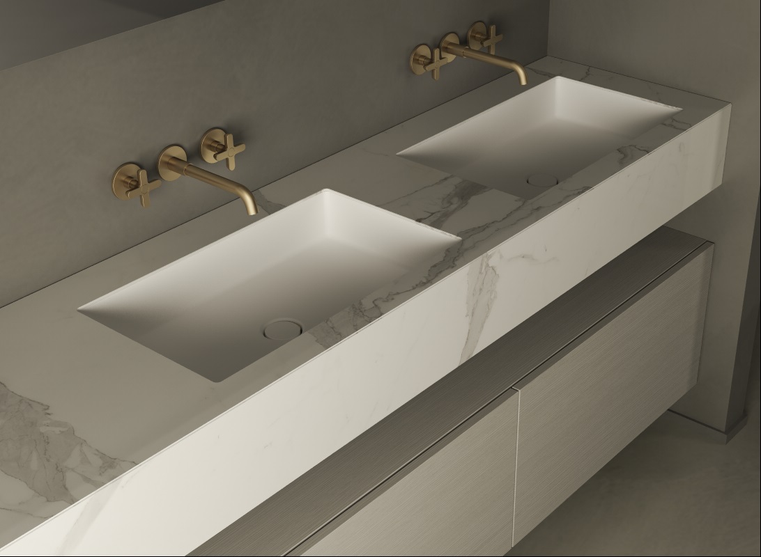VICTORIA | Double vanity unit Double wall-mounted porcelain stoneware ...