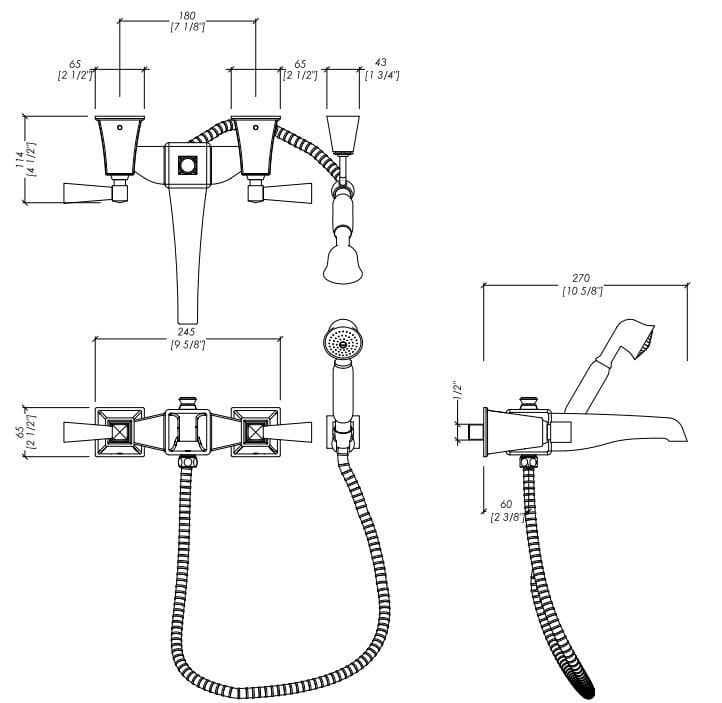 VIP TIME Robinet pour baignoire mural en laiton avec douchette By Devon&Devon