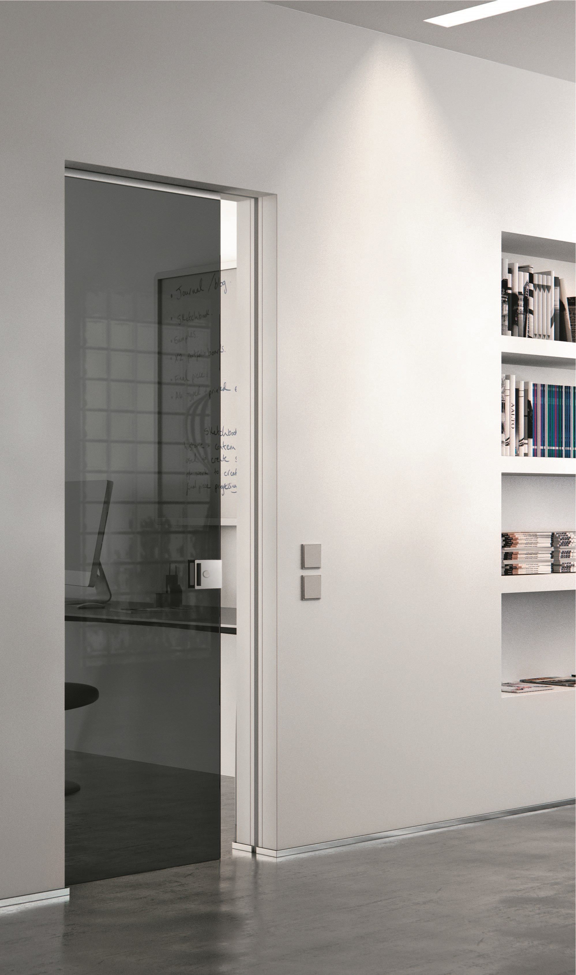 VITRUM-MOVE MINIMA Glass internal pocket sliding door By BLUINTERNI