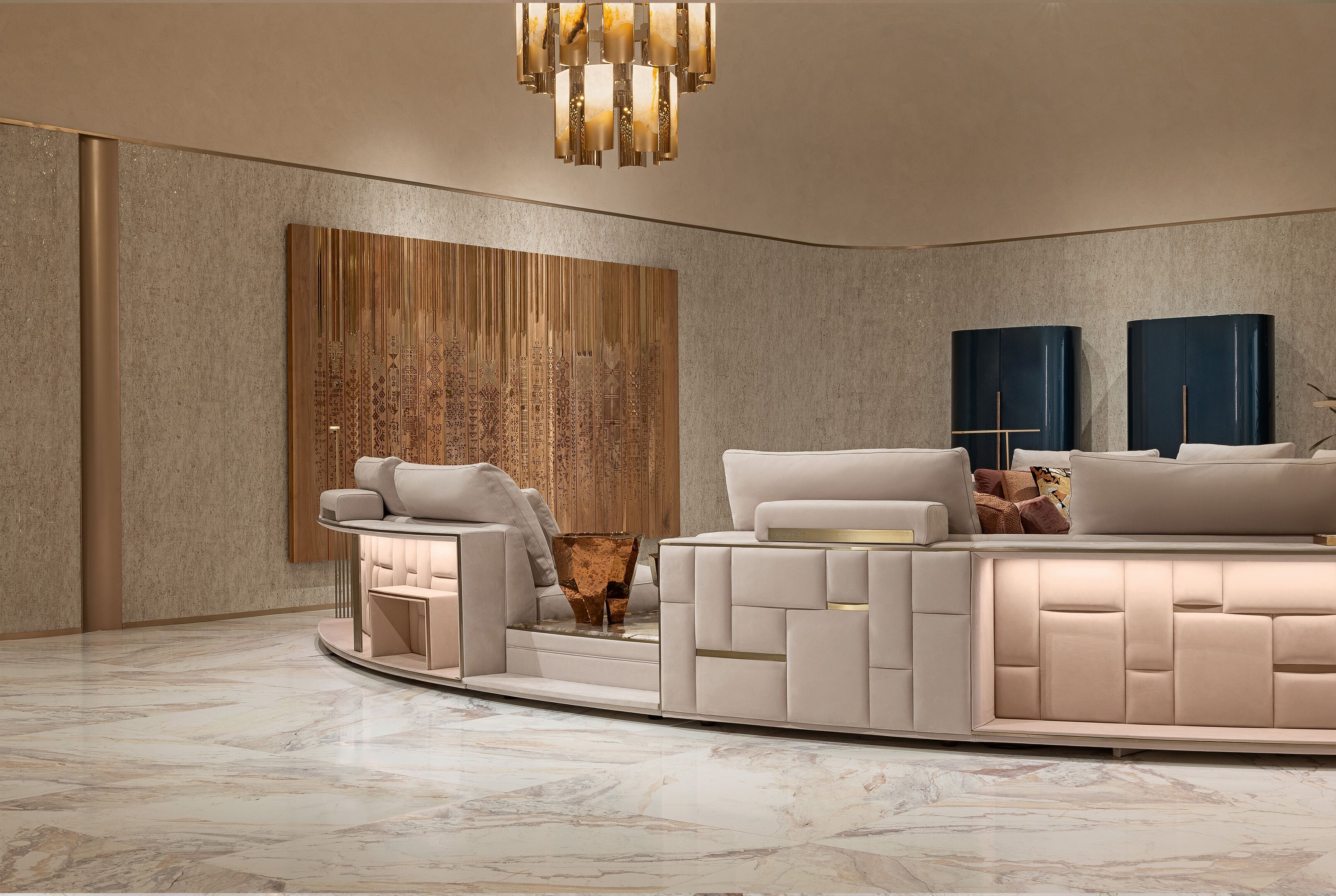 BABYLON RACK CIRCLE Curved modular leather sofa By Visionnaire | design Alessandro La Spada