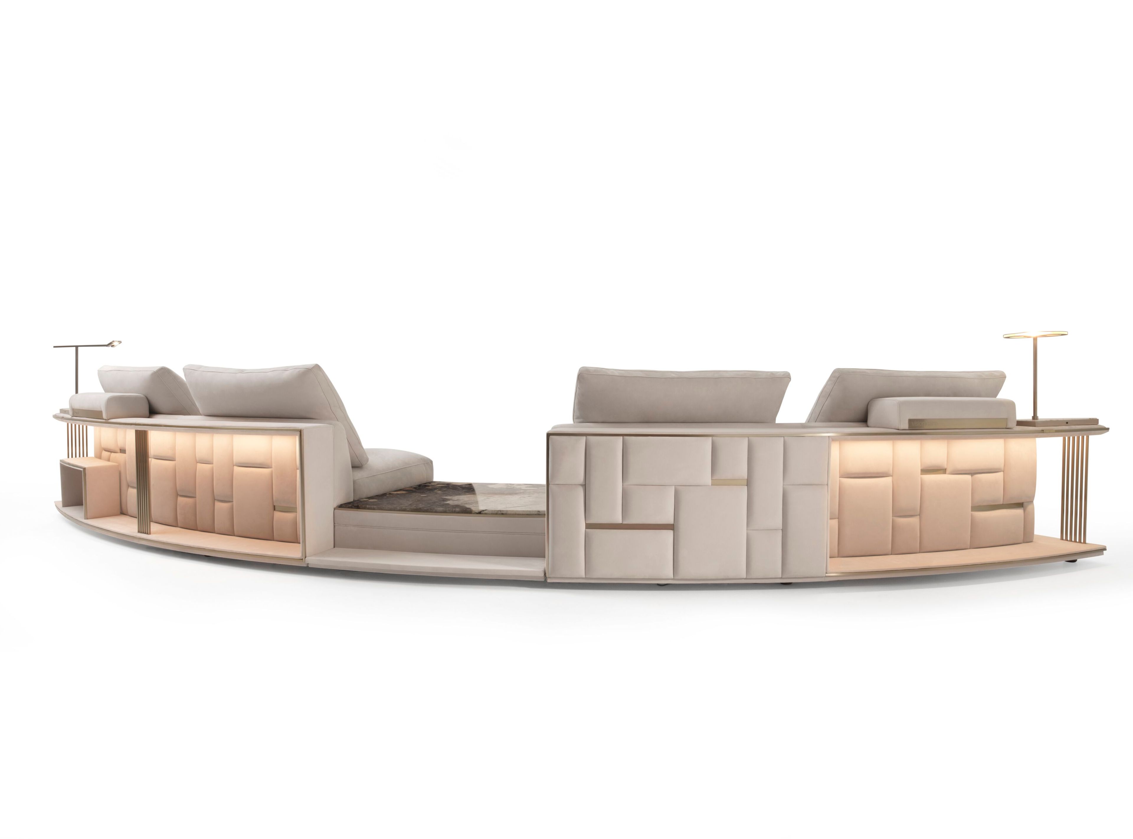 BABYLON RACK CIRCLE Curved modular leather sofa By Visionnaire | design Alessandro La Spada