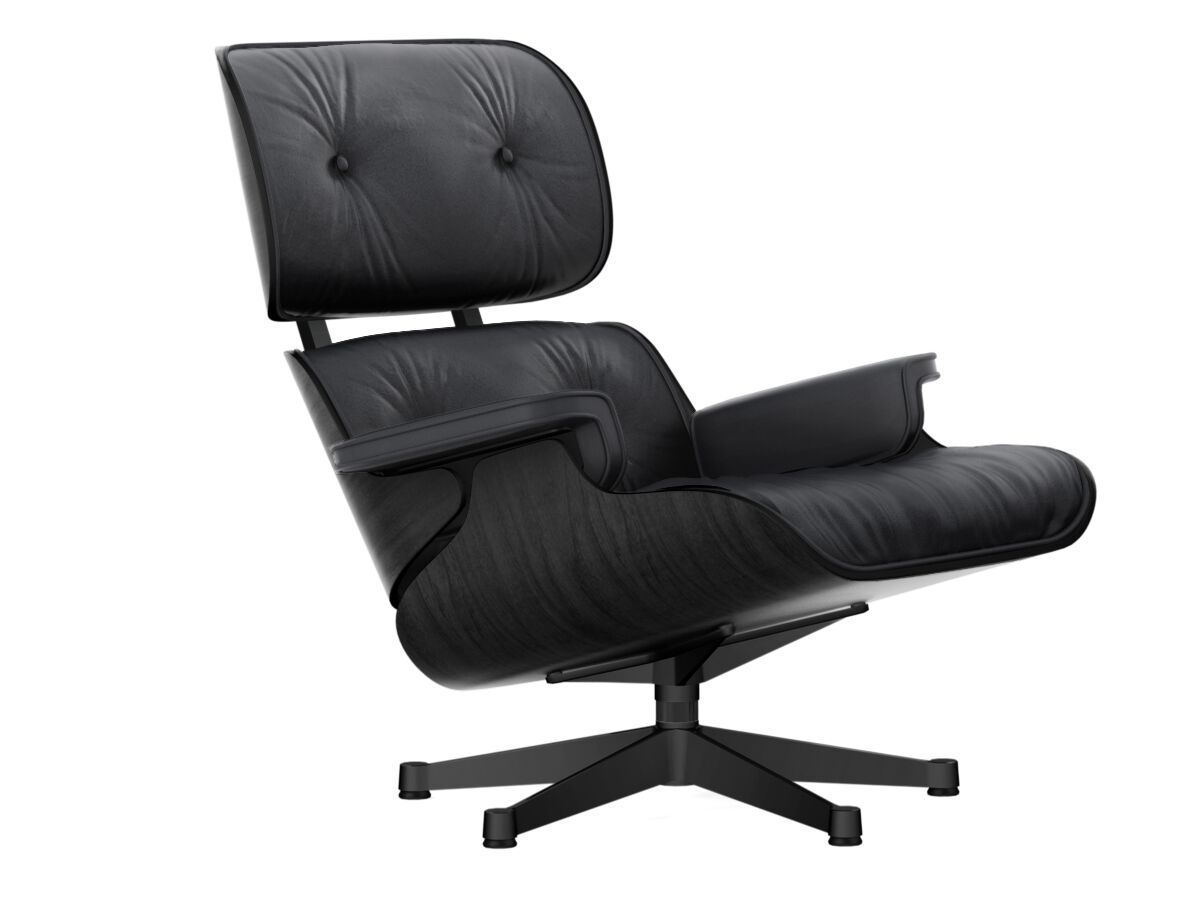 EAMES LOUNGE CHAIR BLACK VERSION Swivel leather armchair with armrests ...