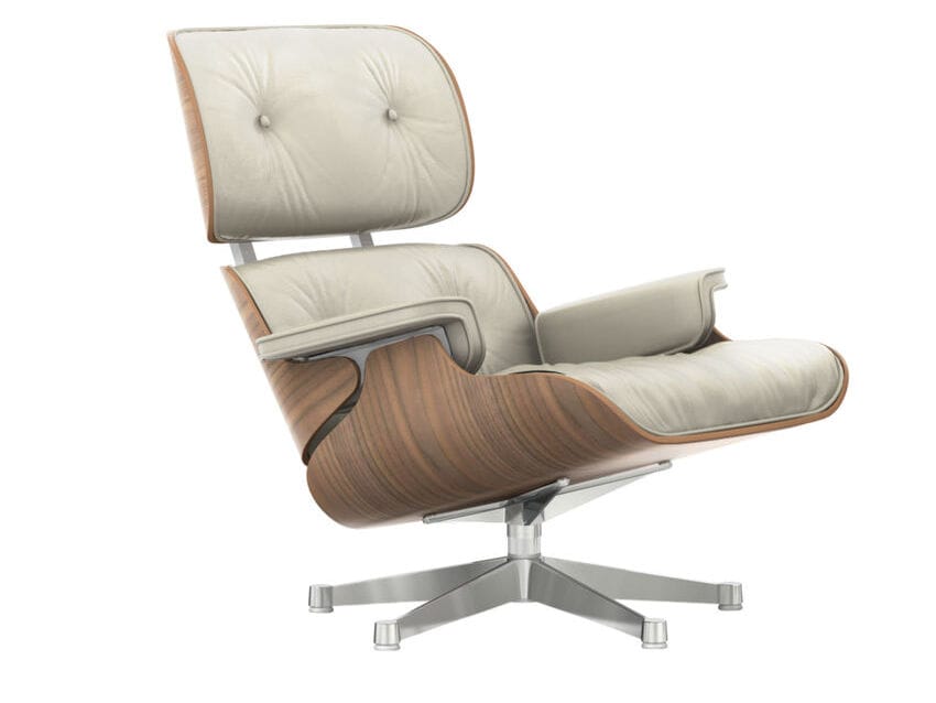 EAMES LOUNGE CHAIR WHITE VERSION Swivel leather armchair with armrests ...