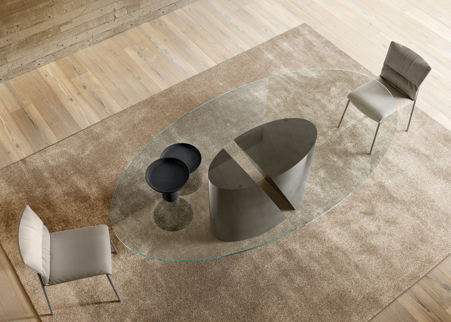 WADI - 2525E Oval glass table By Lago | design Daniele Lago
