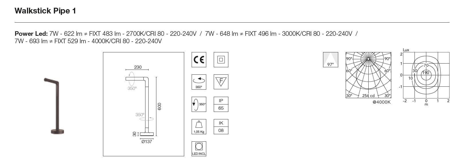 WALKSTICK PIPE LED powder coated aluminium bollard light By Flos ...