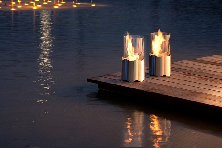 Outdoor bioethanol stainless steel fireplace WAVE By ACQUAFUOCO