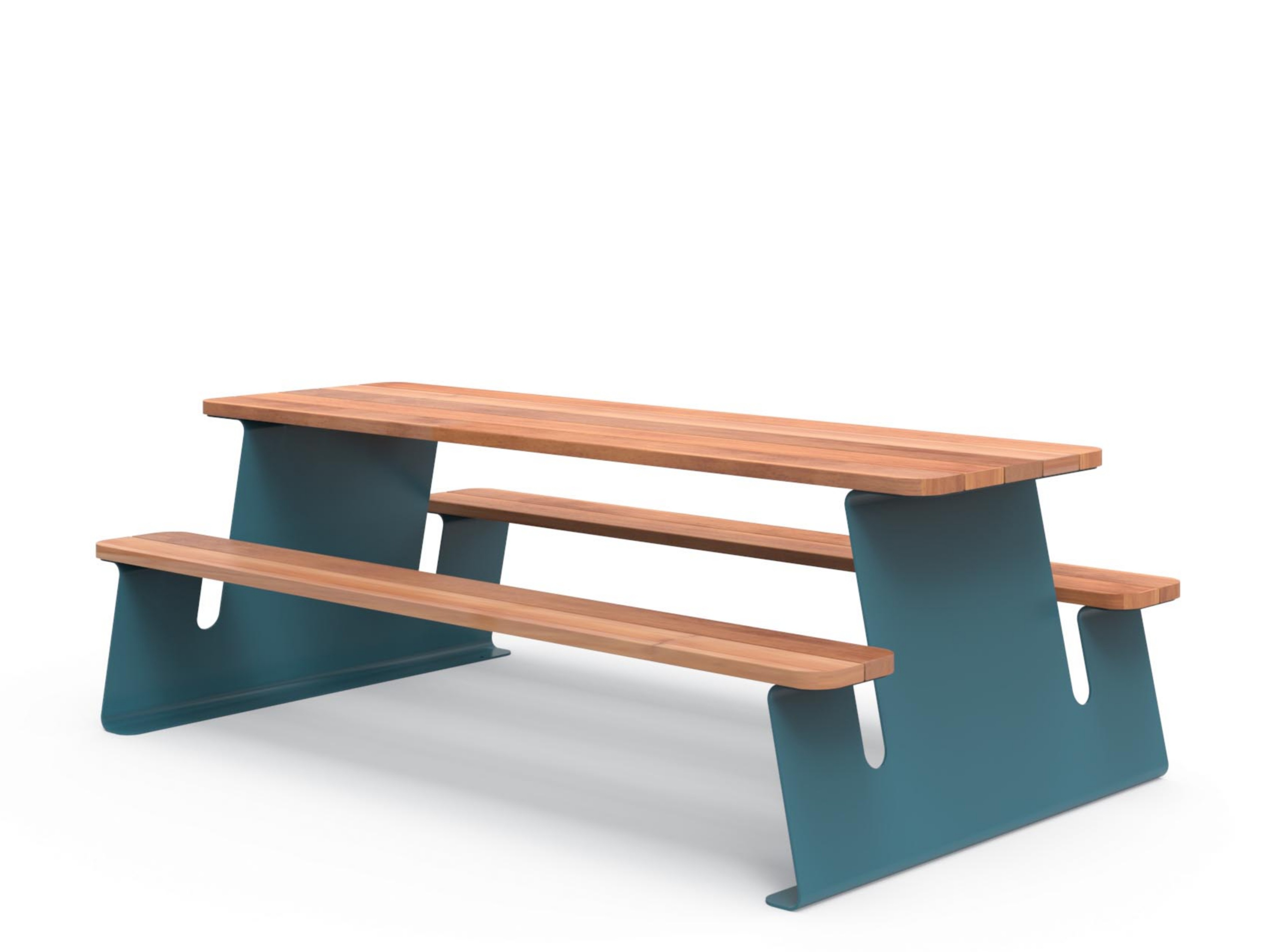 WAVE Steel and wood picnic table with integrated benches By City Design