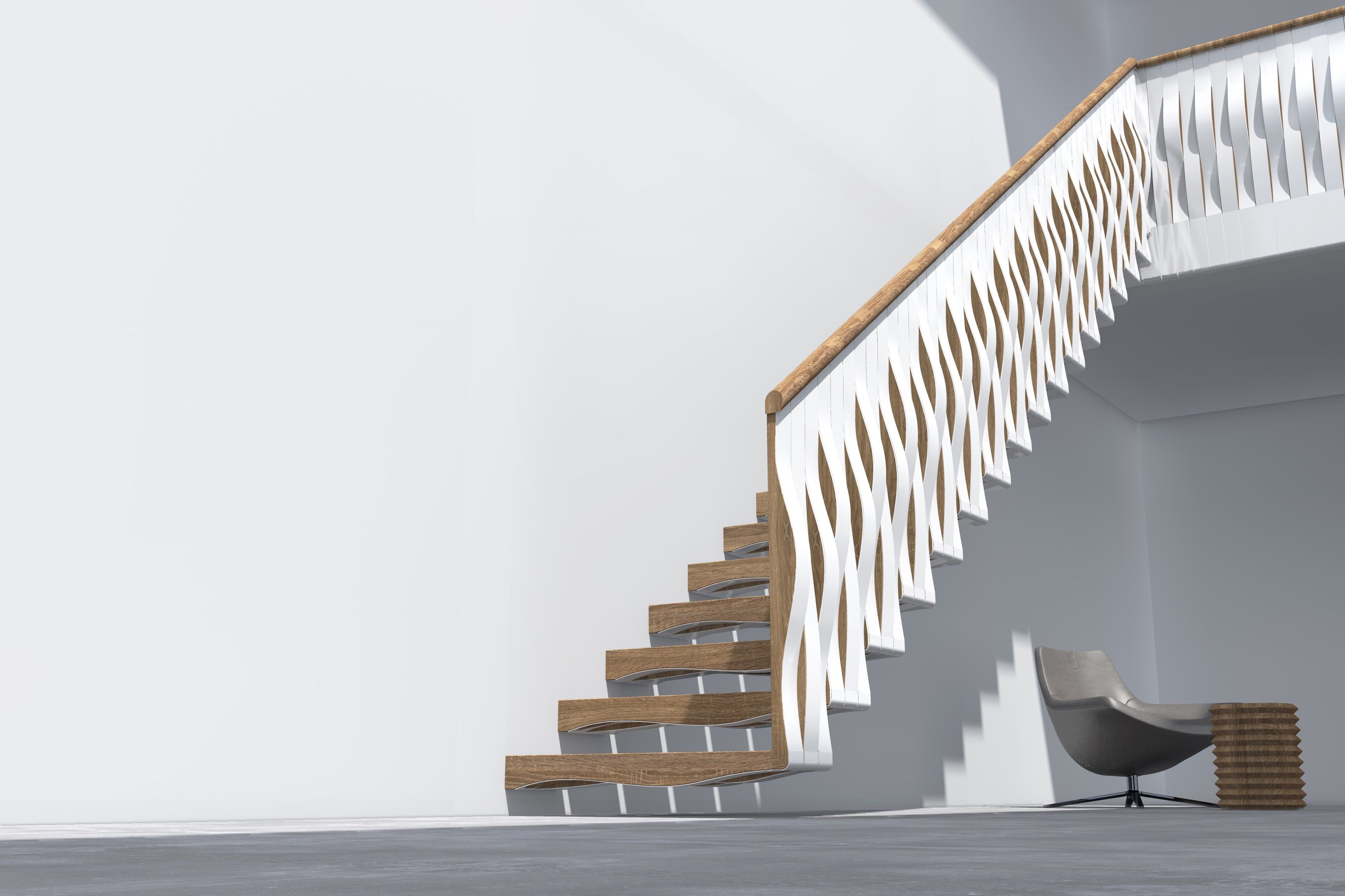 Wooden cantilevered staircase WAVE RAIL Wave Collection By Siller Treppen