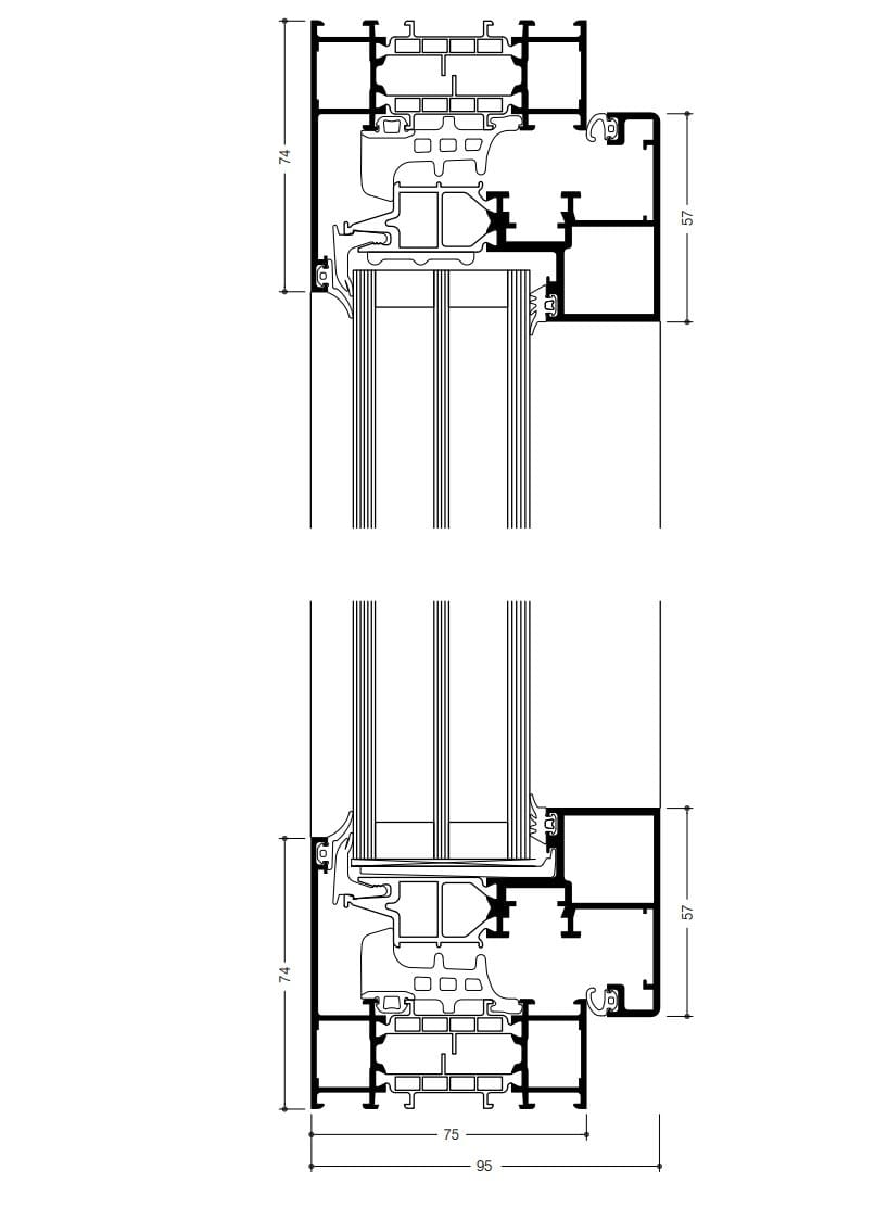 Aluminium pocket sliding window WICLINE 75 MAX By WICONA