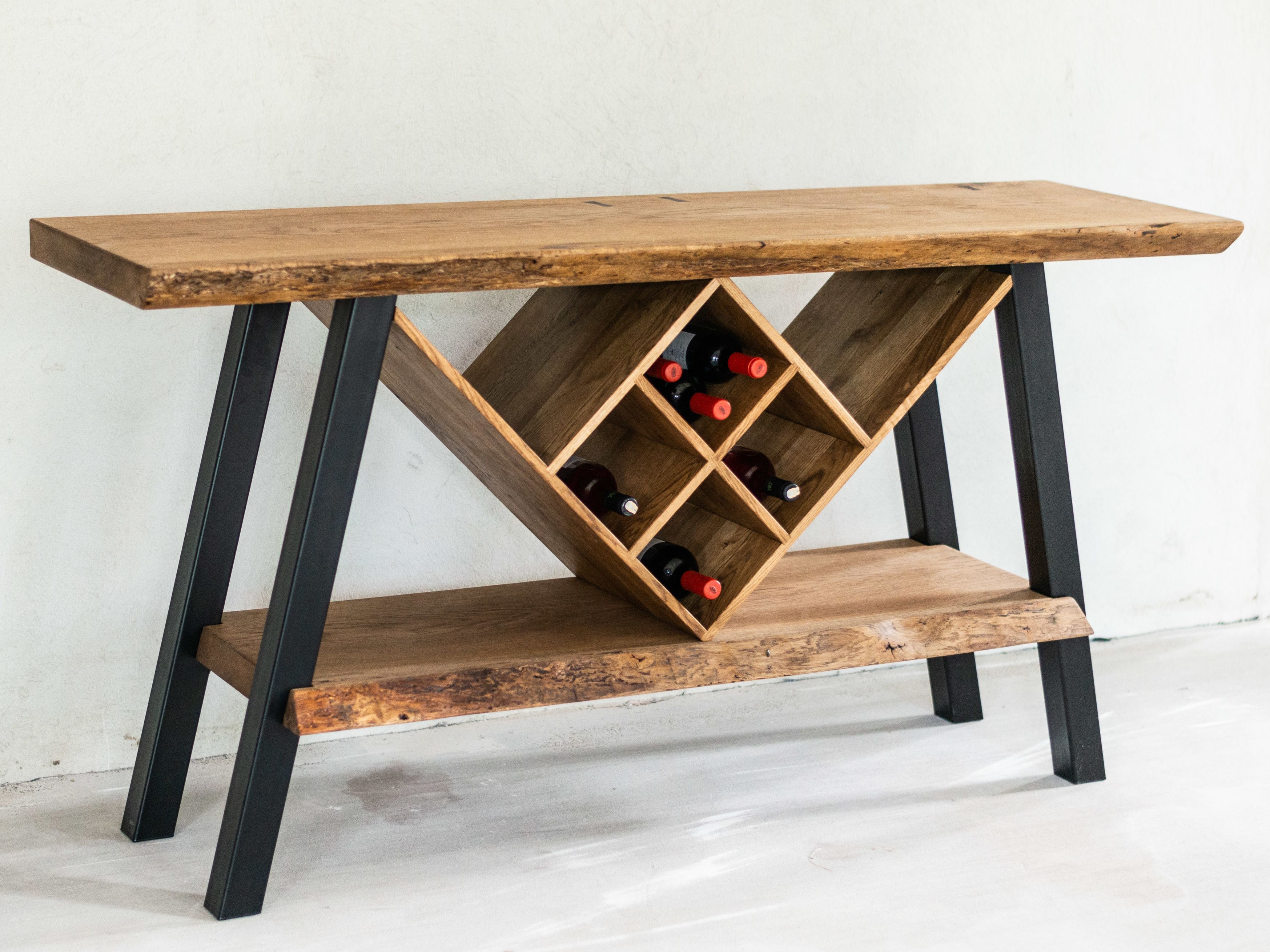 Rectangular oak console table with shelving WINE TABLE By Strømdal Design