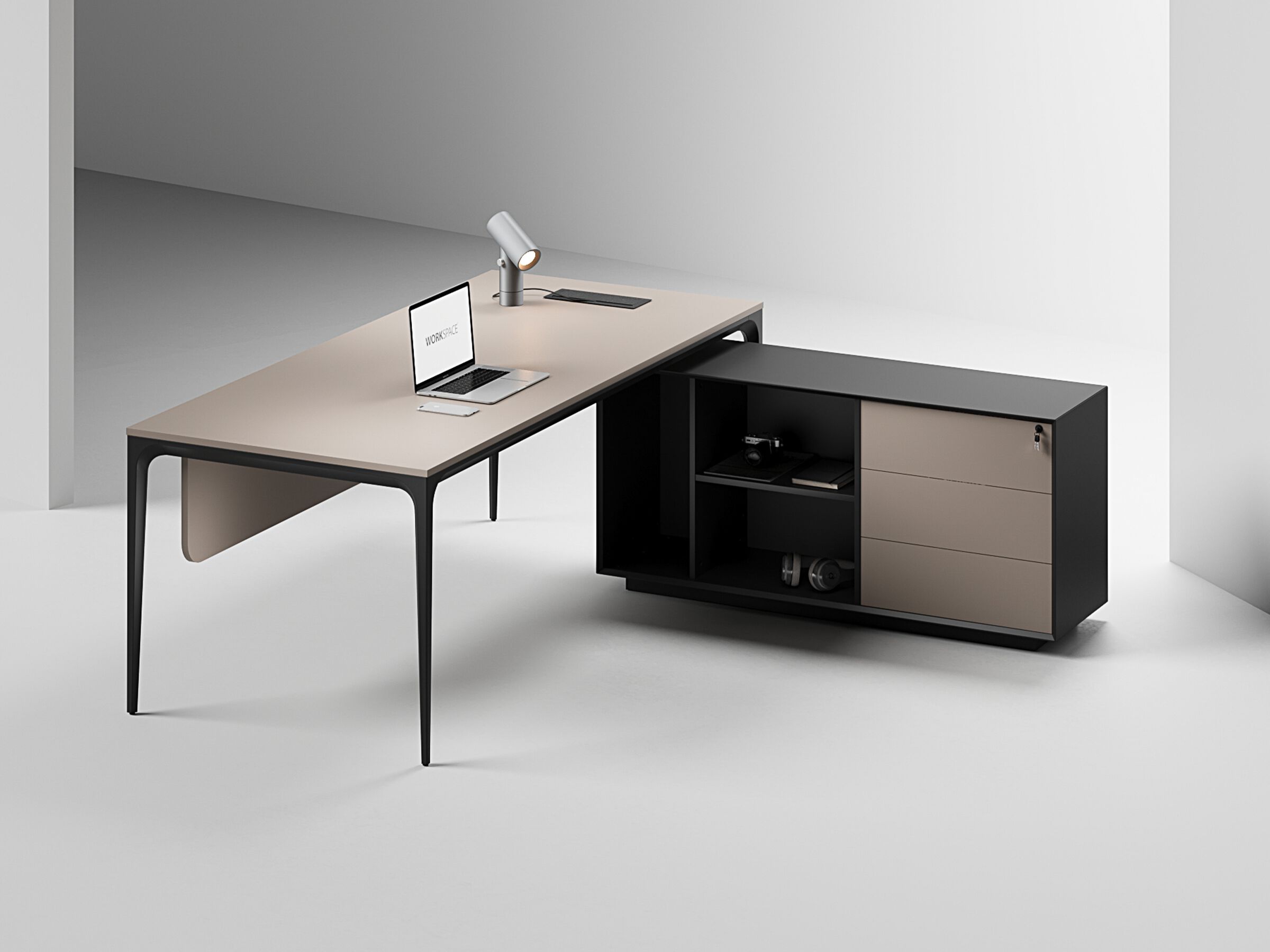 ARC PRO NOVA L-shaped height-adjustable wooden office desk By WORKSPACE