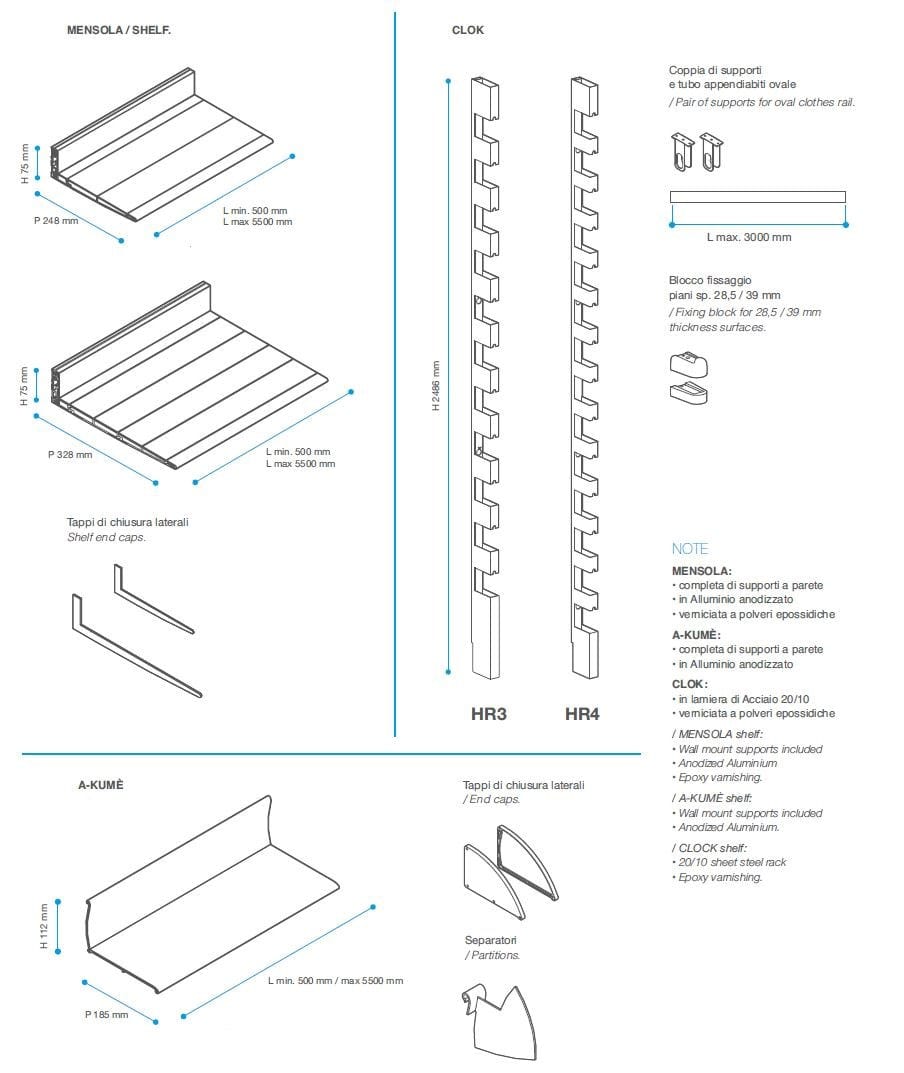 Wall shelf Aluminium wall shelf By De Rosso