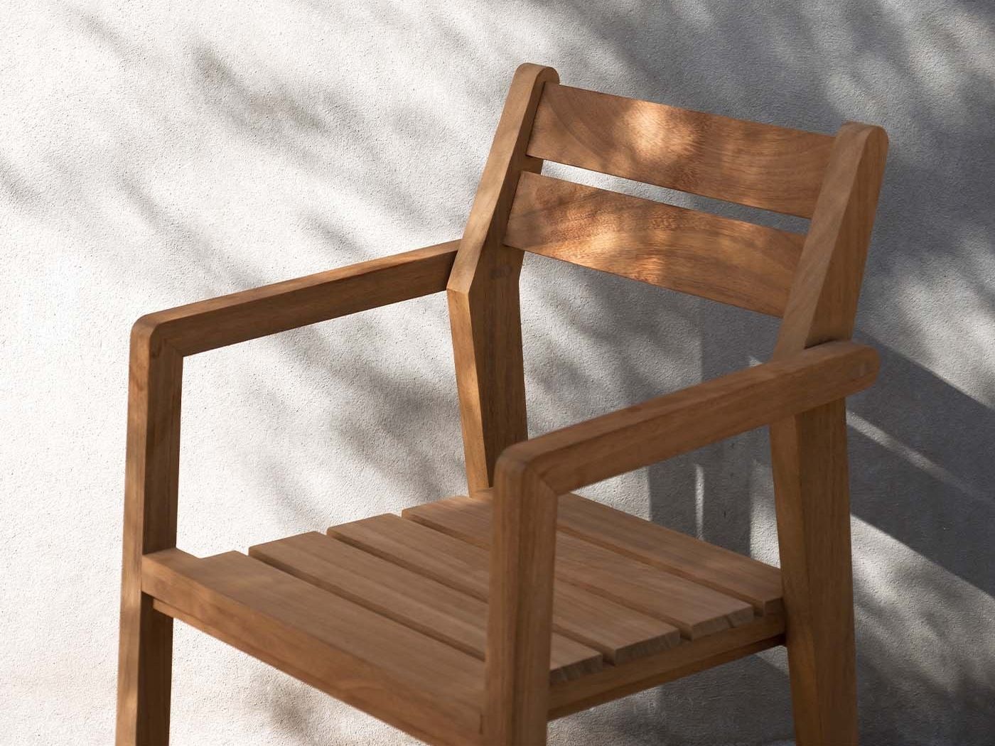ZANIA Stackable iroko garden chair with armrests By RODA