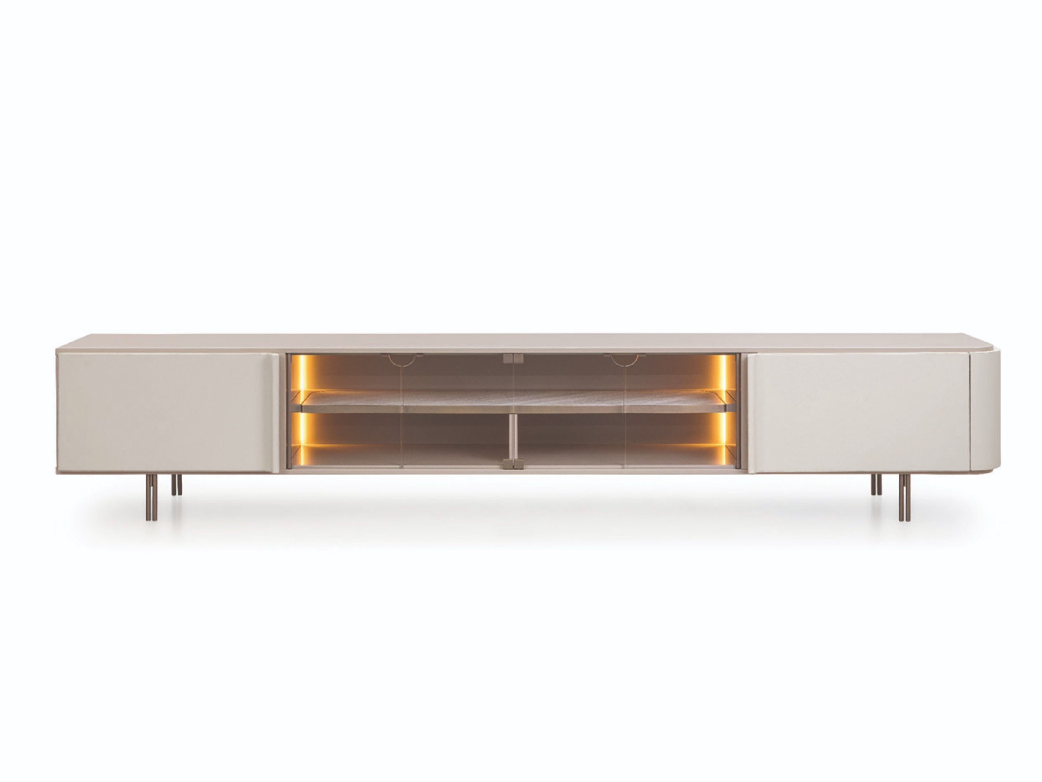 ZERO Lacquered wooden TV cabinet with leather doors By Turri | design ...