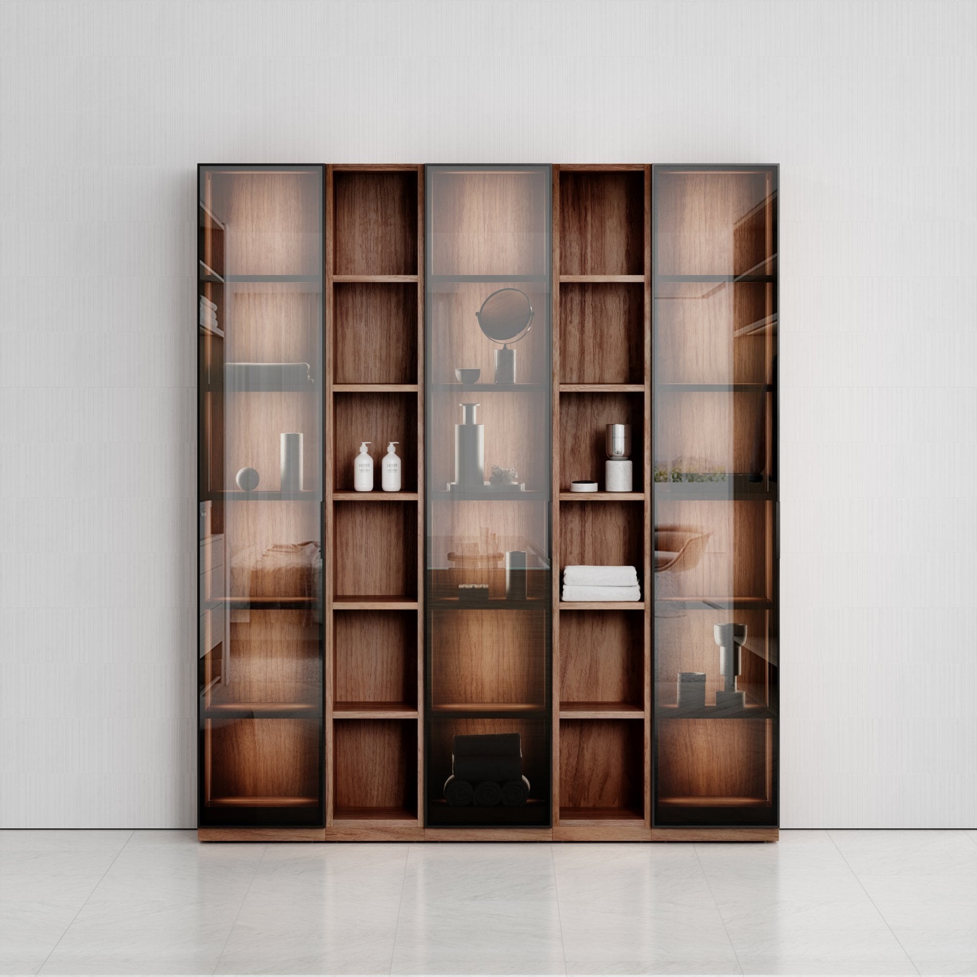ZOTTO Wood and glass display cabinet with integrated lighting By LUSSO