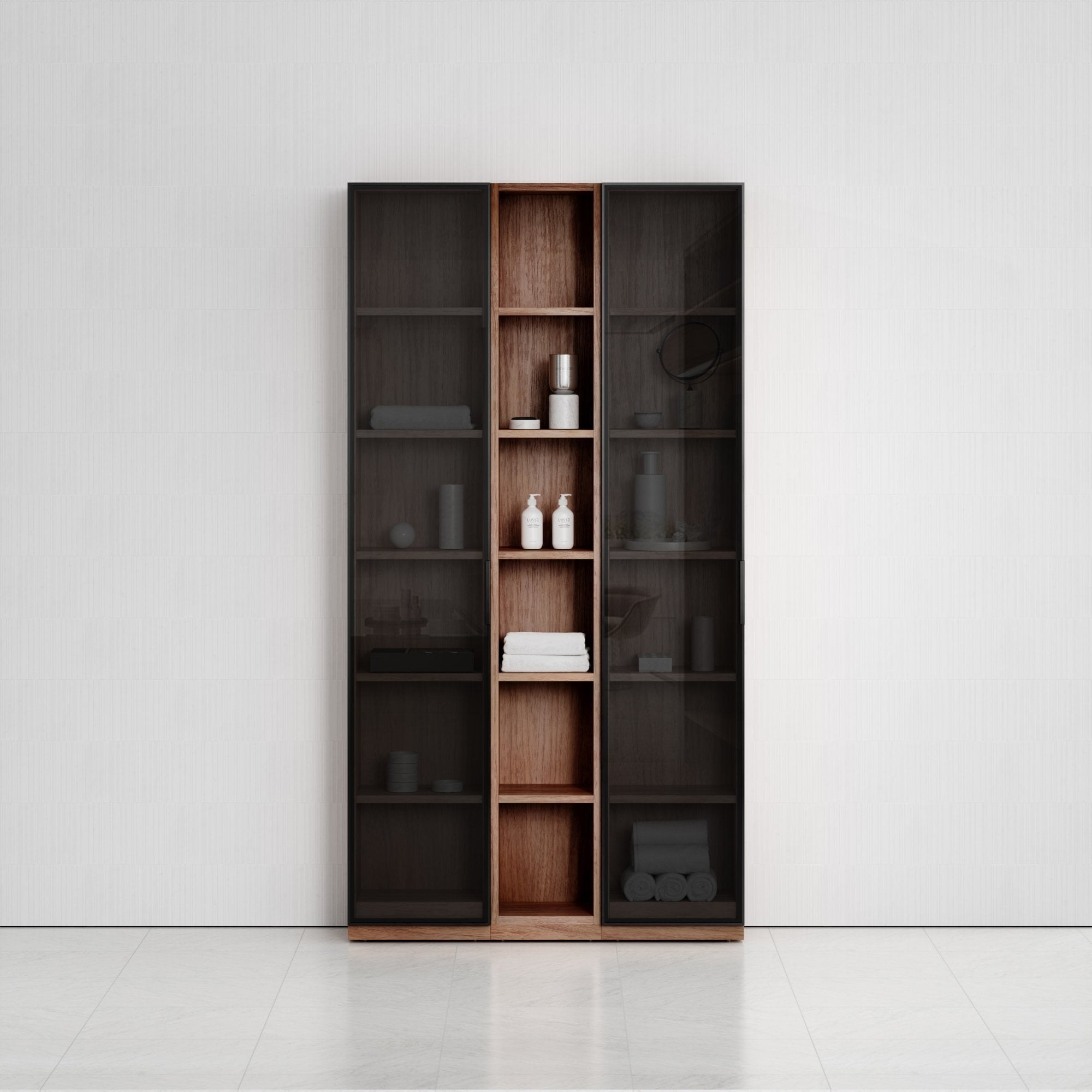 ZOTTO Wood and glass display cabinet with integrated lighting By LUSSO