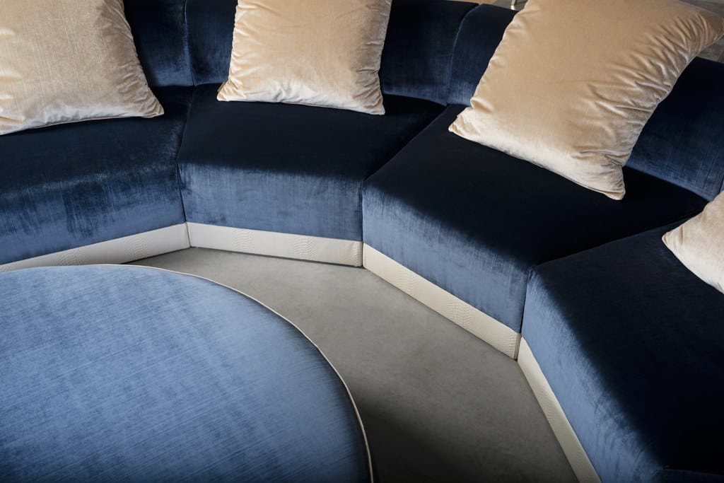 NOMADE Curved velvet sofa By Mantellassi 1926 | design Nicola Mantellassi, Roberta Mantellassi