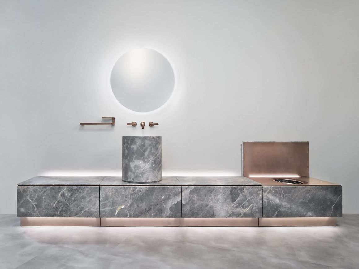 ABACO Stainless steel and marble modular bathroom system By Ceadesign