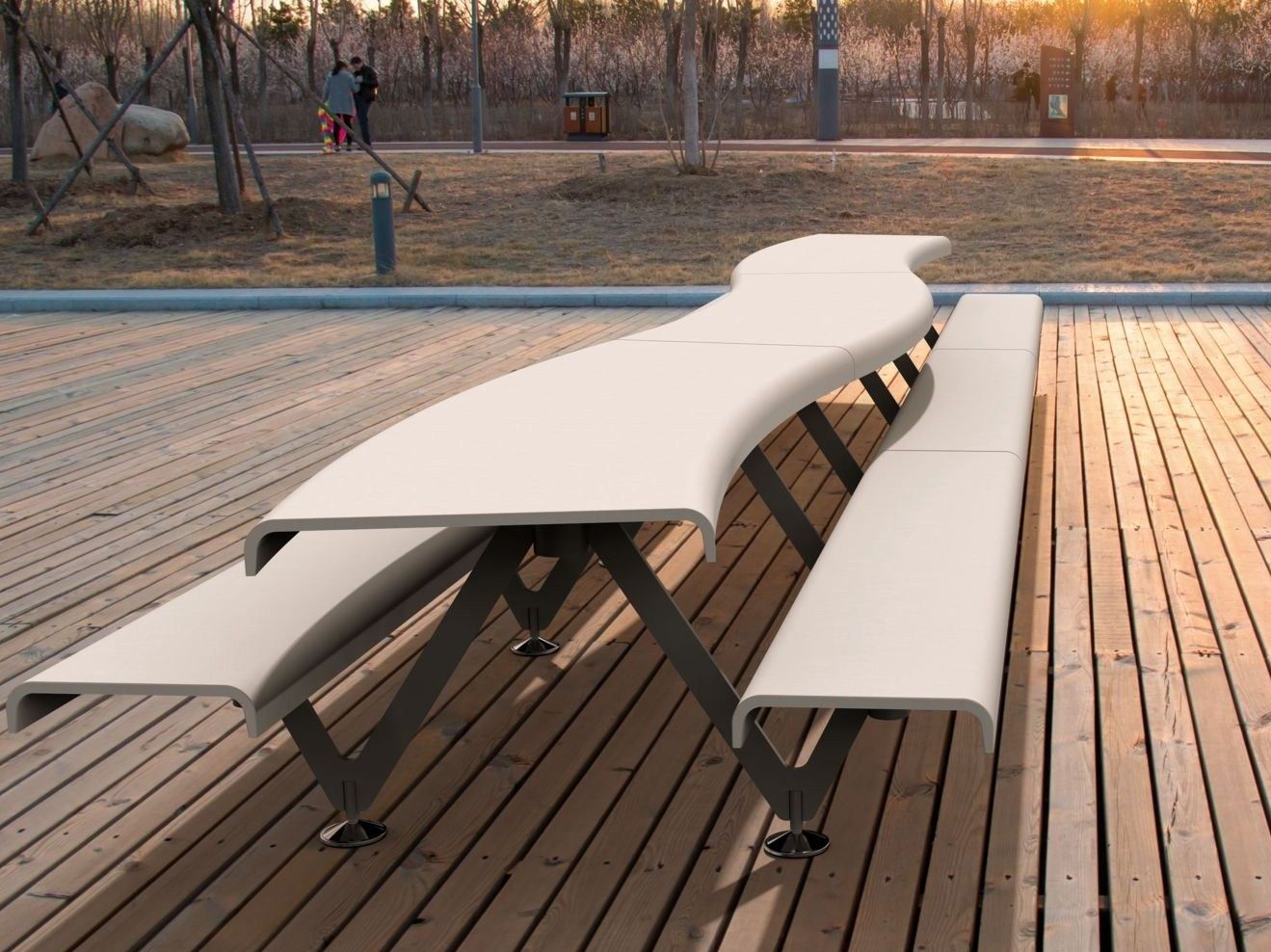 UHPC picnic table with integrated benches AIR - CS Stile Molecular ...