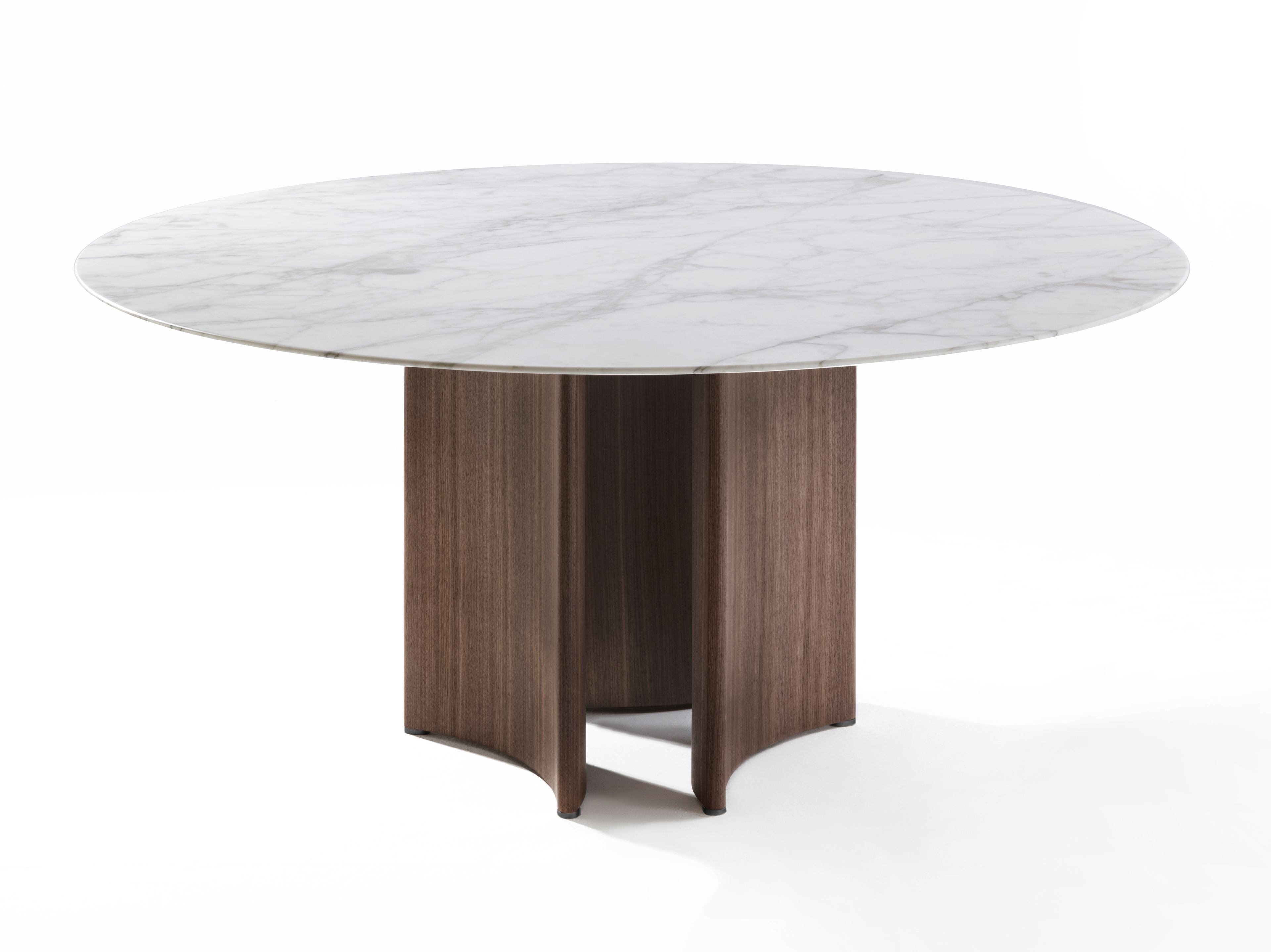 TWENTY Round Calacatta marble table and canaletta walnut base By Porada ...