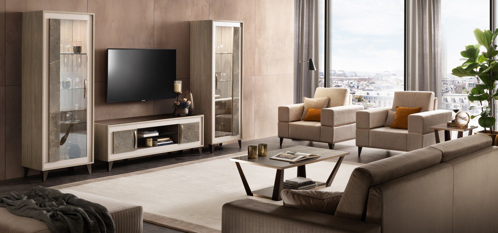 AMBRA Marble and metal high side table By ADORA