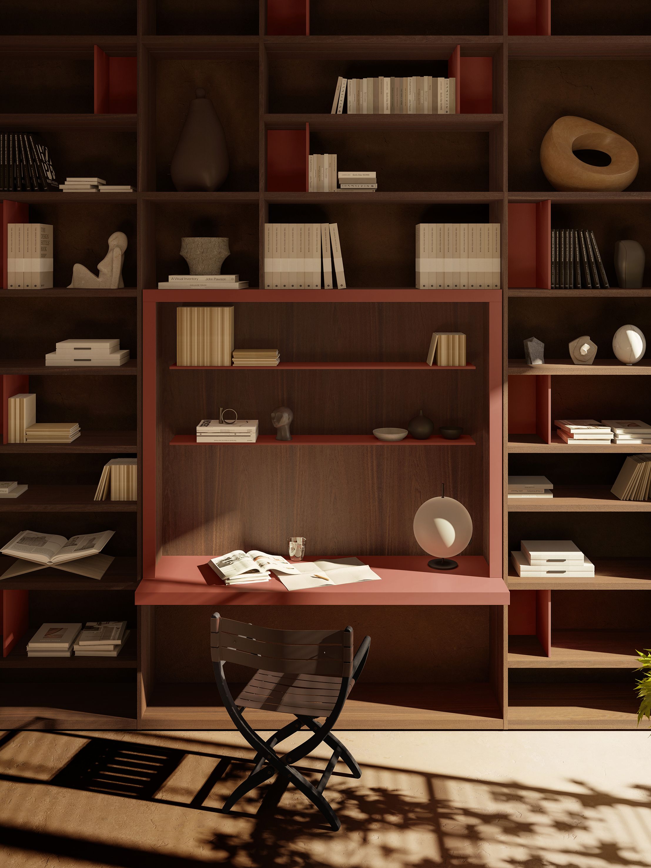 ANTIBES SYSTEMS Wall-mounted sectional wooden bookcase with secretary ...