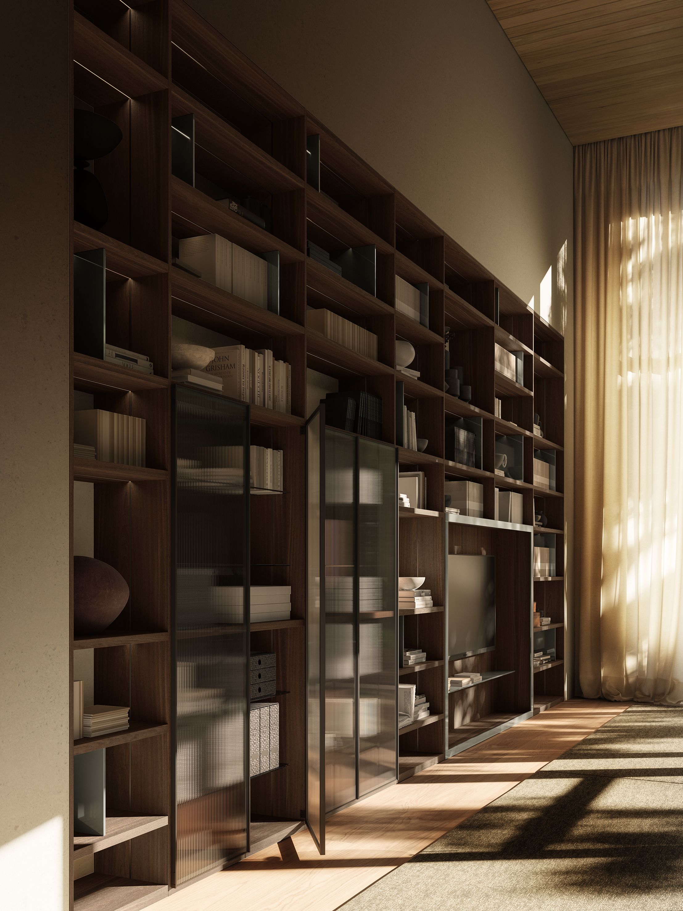 ANTIBES SYSTEMS Sectional wall-mounted wooden bookcase with TV stand By ...