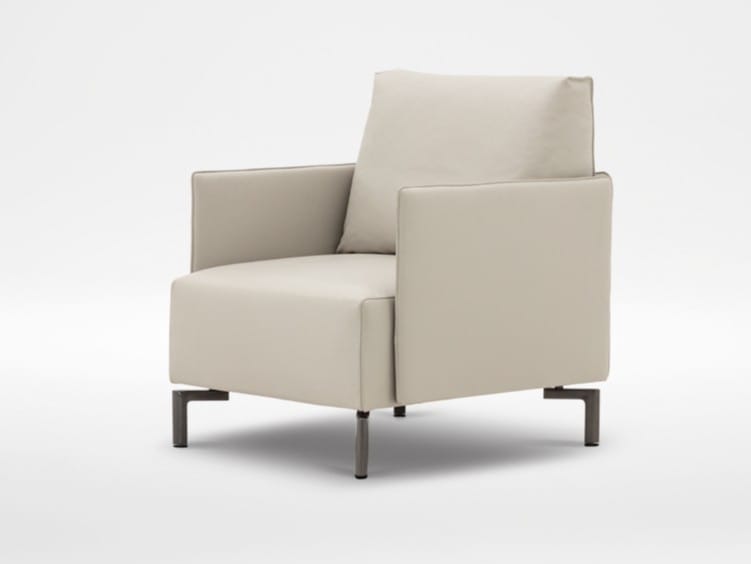 EAST-WEST Leather armchair with armrests By CAMERICH