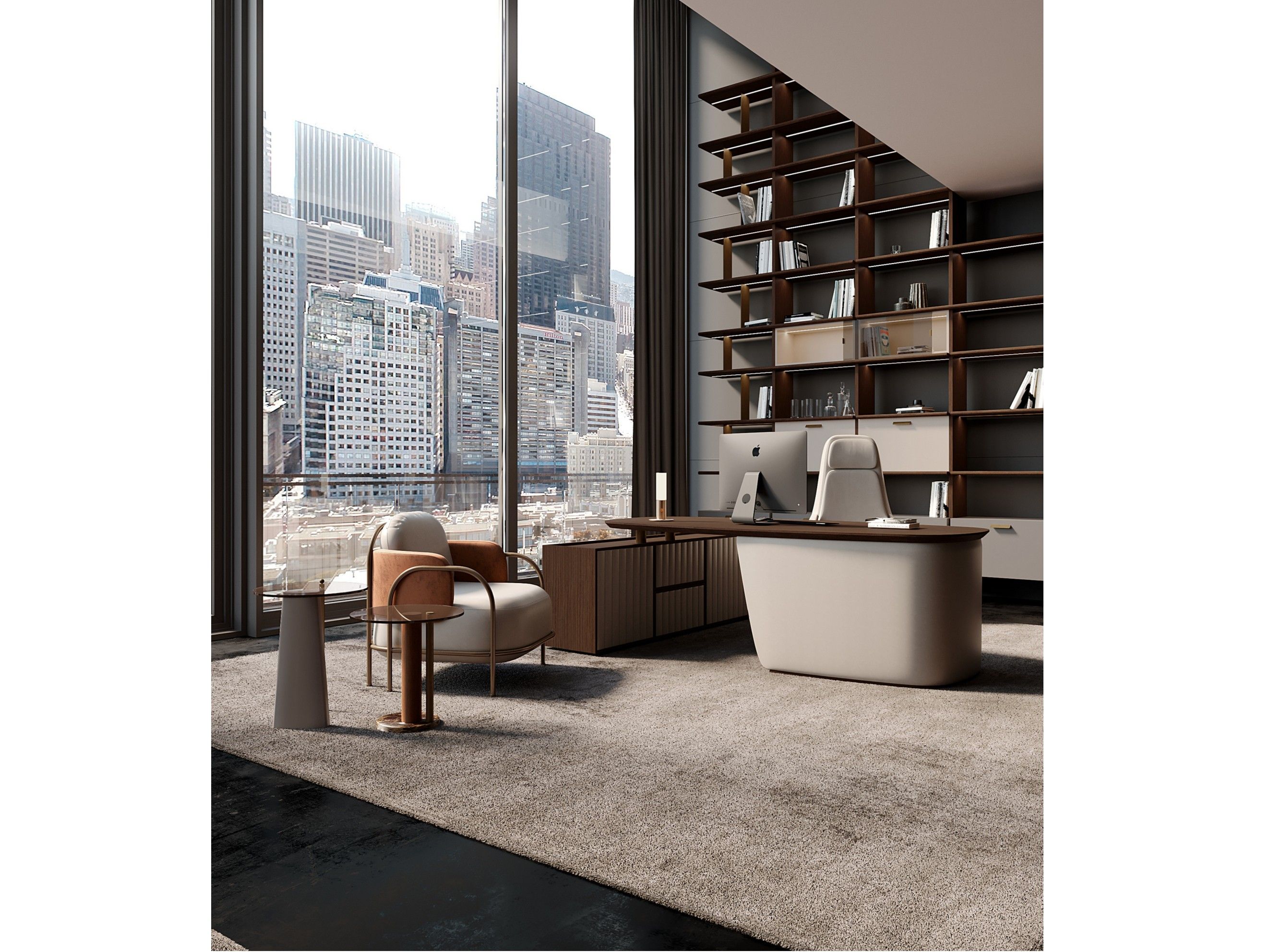 IDENTITY Rectangular wooden executive desk with shelves By Carpanese Home