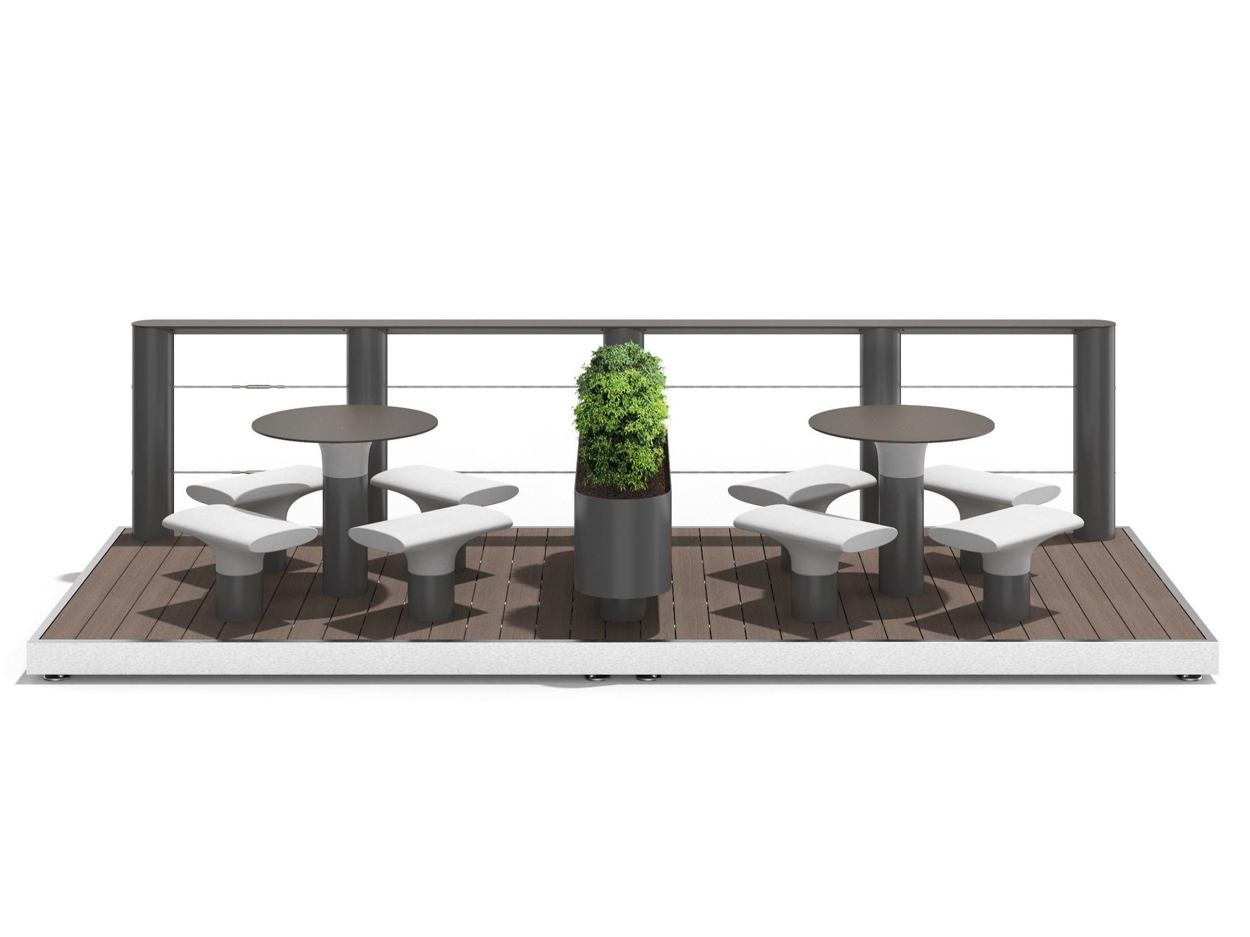 Steel table for public areas with integrated seats BAIA - PARKLET E ...