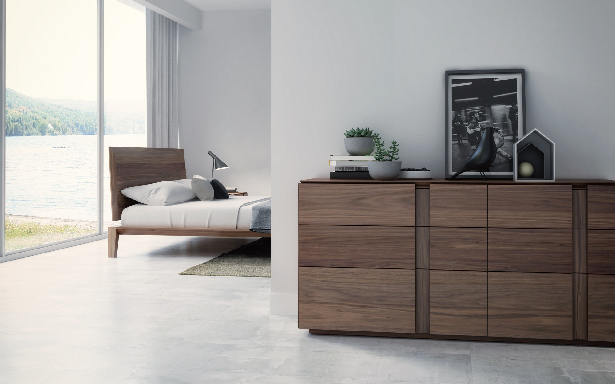 DUSK Walnut double bed By Huppé | design Joël Dupras