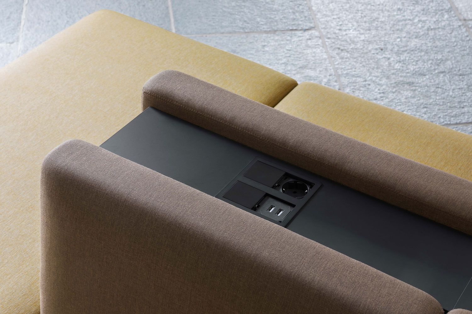 PONTE Fabric bench seating with back By Luxy | design Mario Ruiz