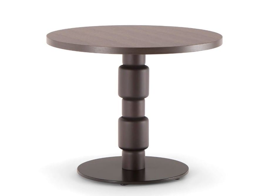 BERLINO Low round solid wood and metal coffee table By Tirolo