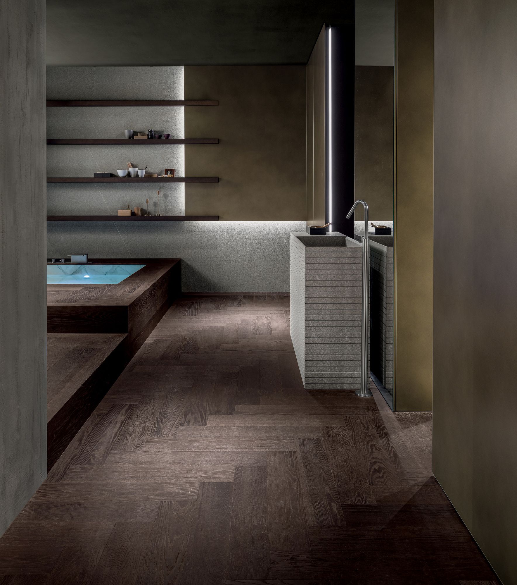 Arredo bagno completo in rovere e pietra BLADE - MODULNOVA - Edilportale