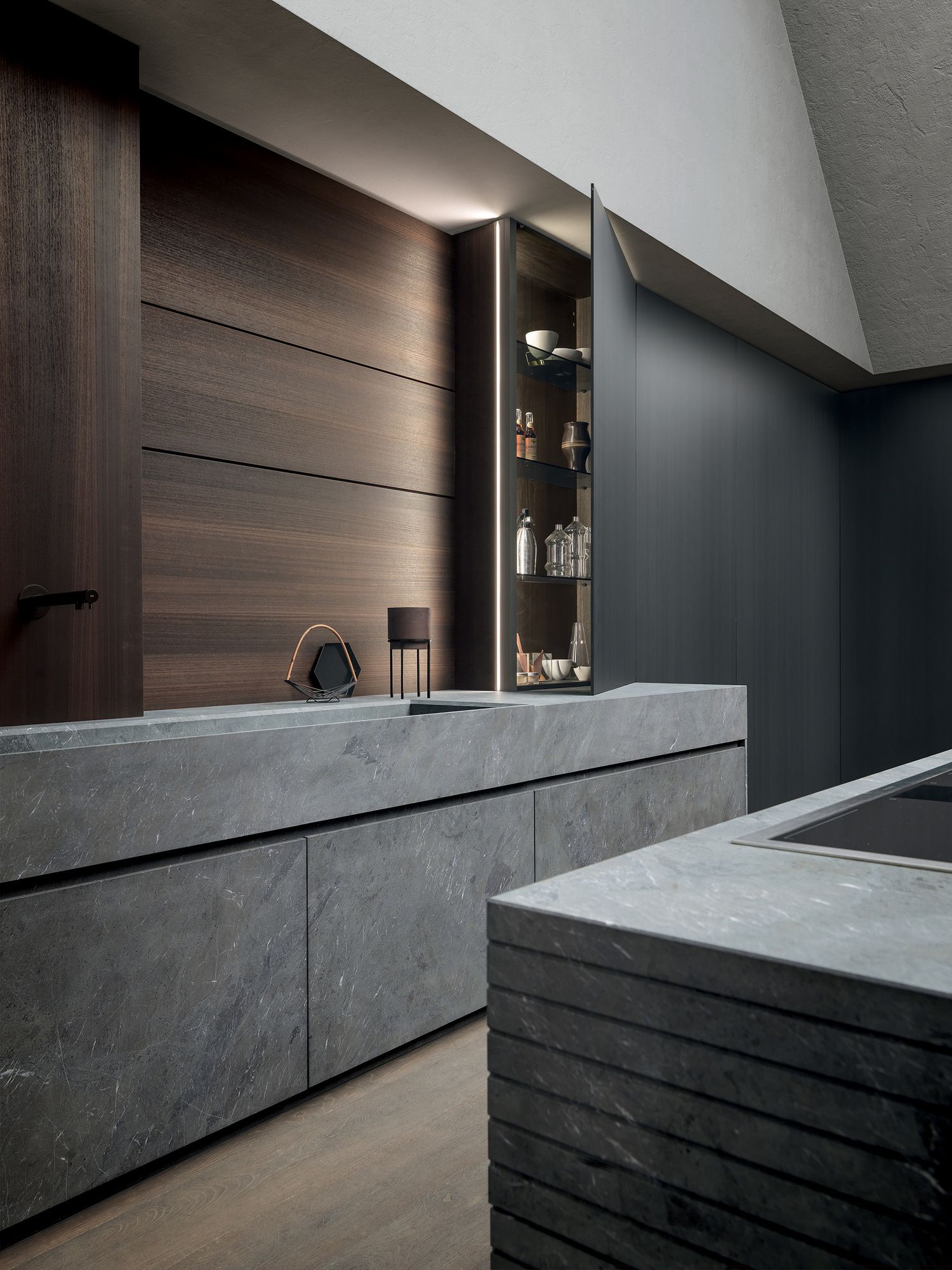 BLADE LAB | Kitchen Stone and eucalyptus veneer kitchen with island By ...